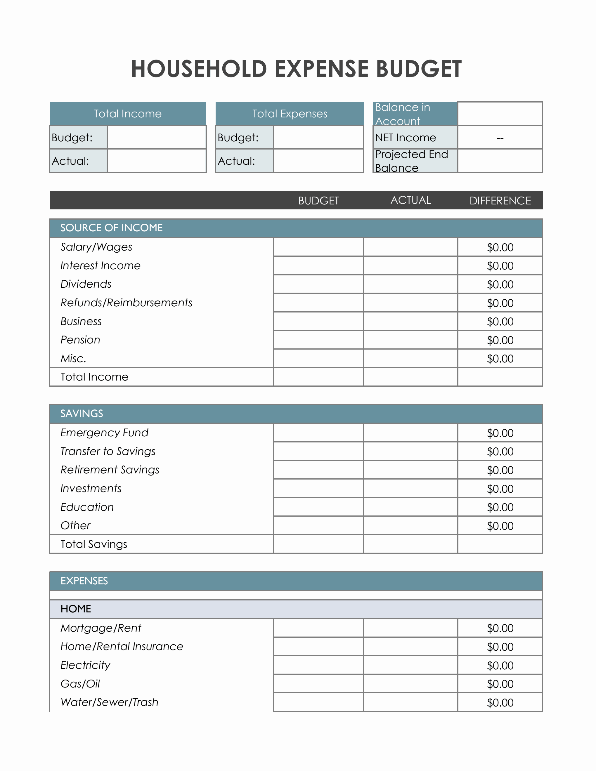 Household Expense Budget Template In Excel Household Expense Budget Template In Excel