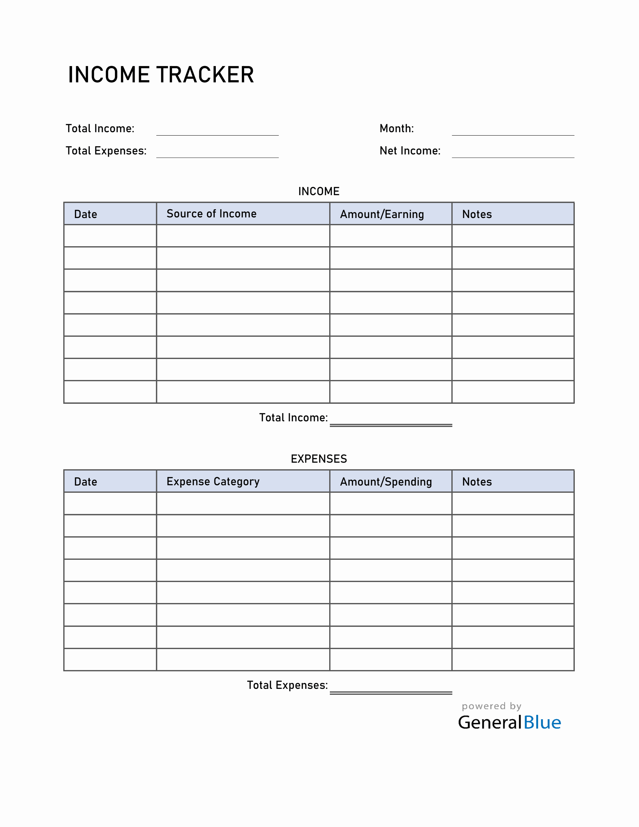 Simple Income Tracker in Excel