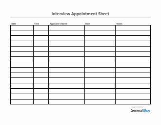 Interview Appointment Sheet Template in Excel (Basic)