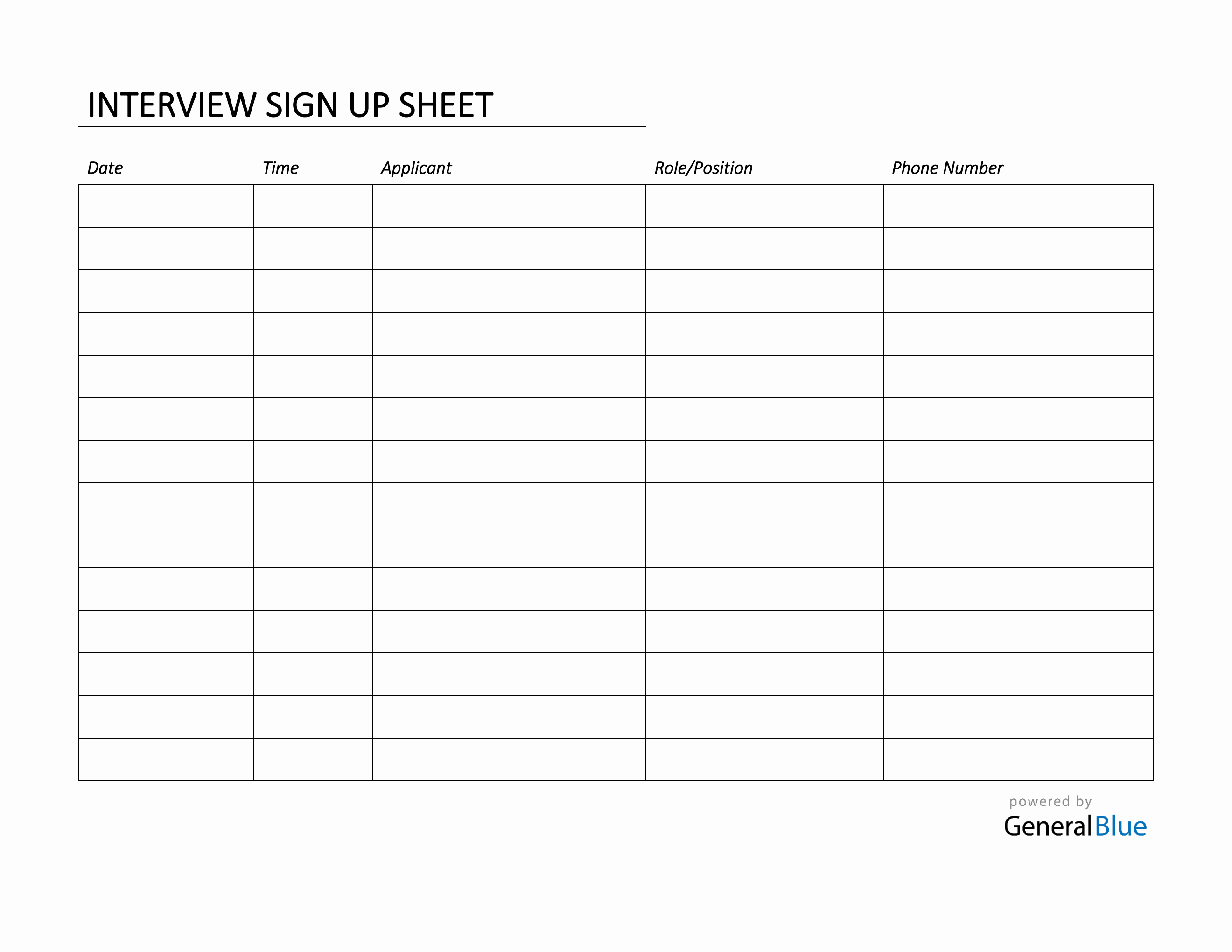 Interview Sign Up Sheet Template in Word (Simple)