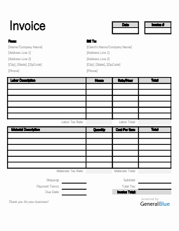 Labor and Materials Invoice in Word (Simple)