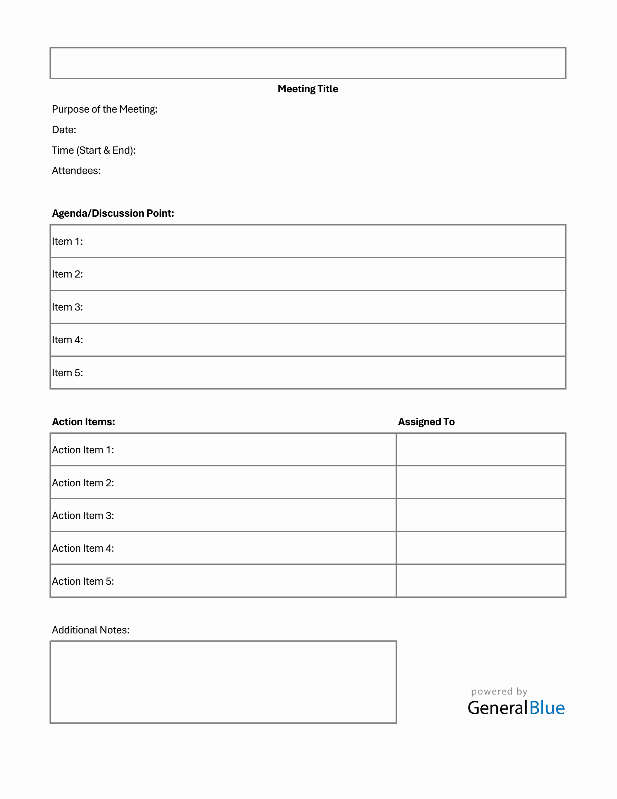 Meeting Notes Template | Print in Excel