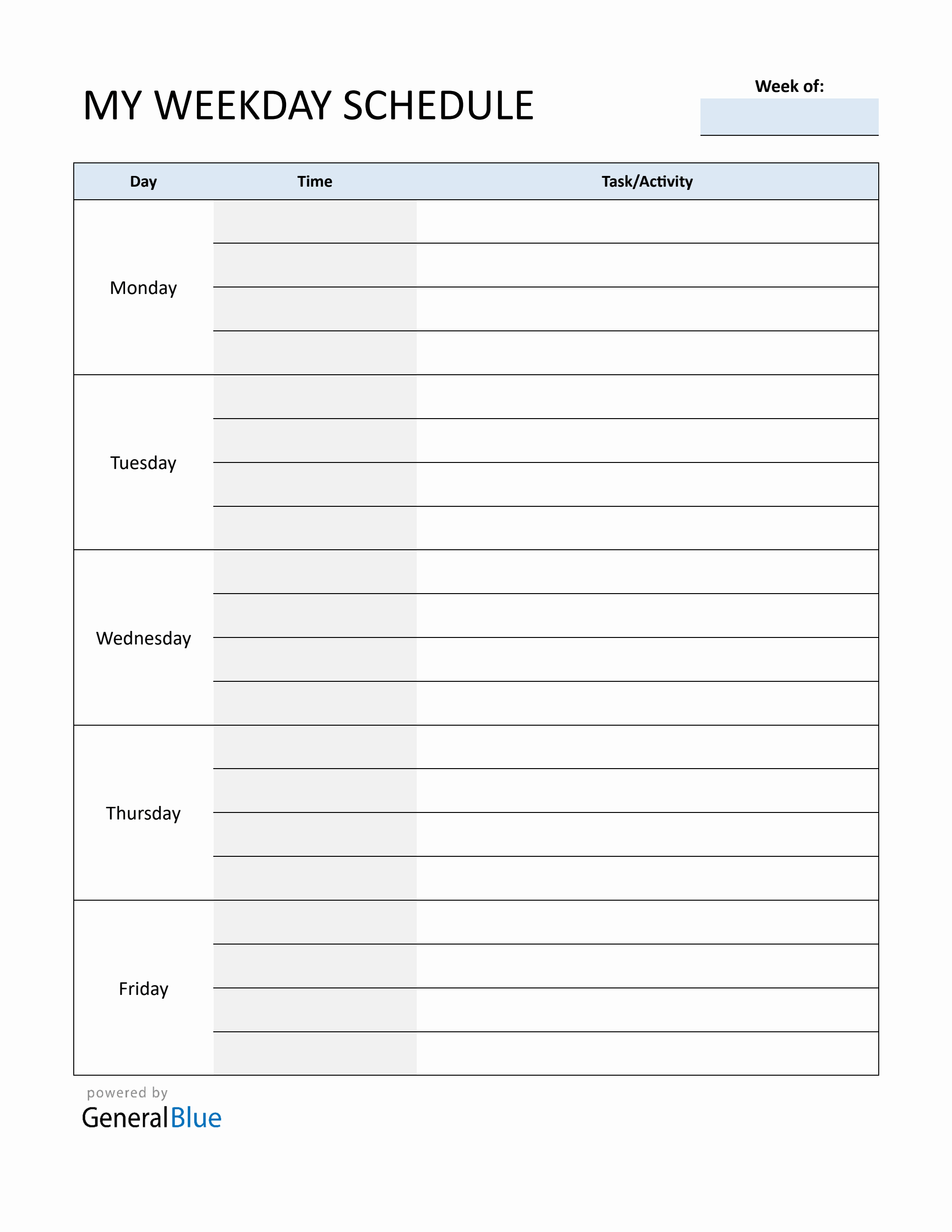 Free Customizable Monday to Friday Schedule Template in Word