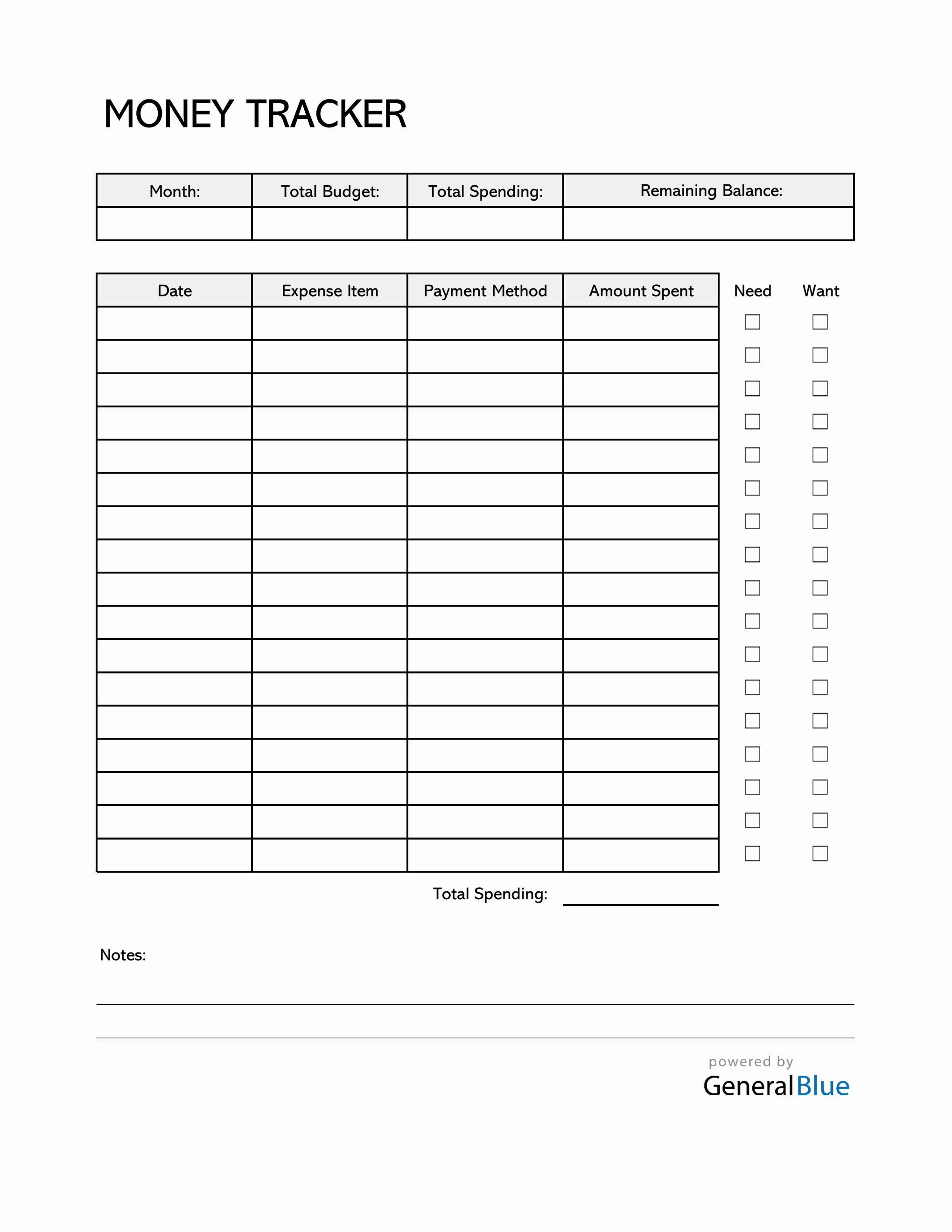 Simple Money Tracker in Excel