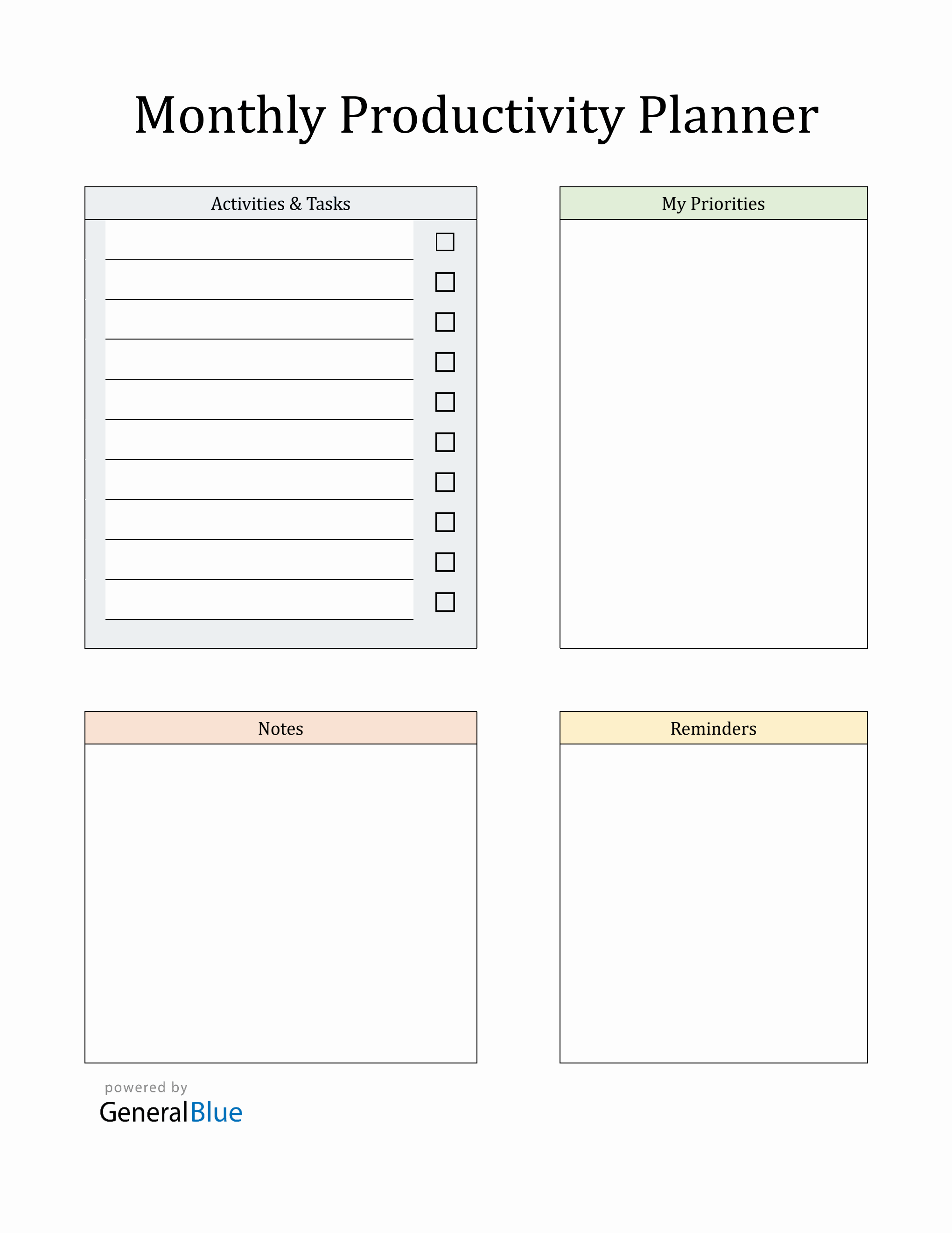 Free Monthly Planner Template Word (Colored)