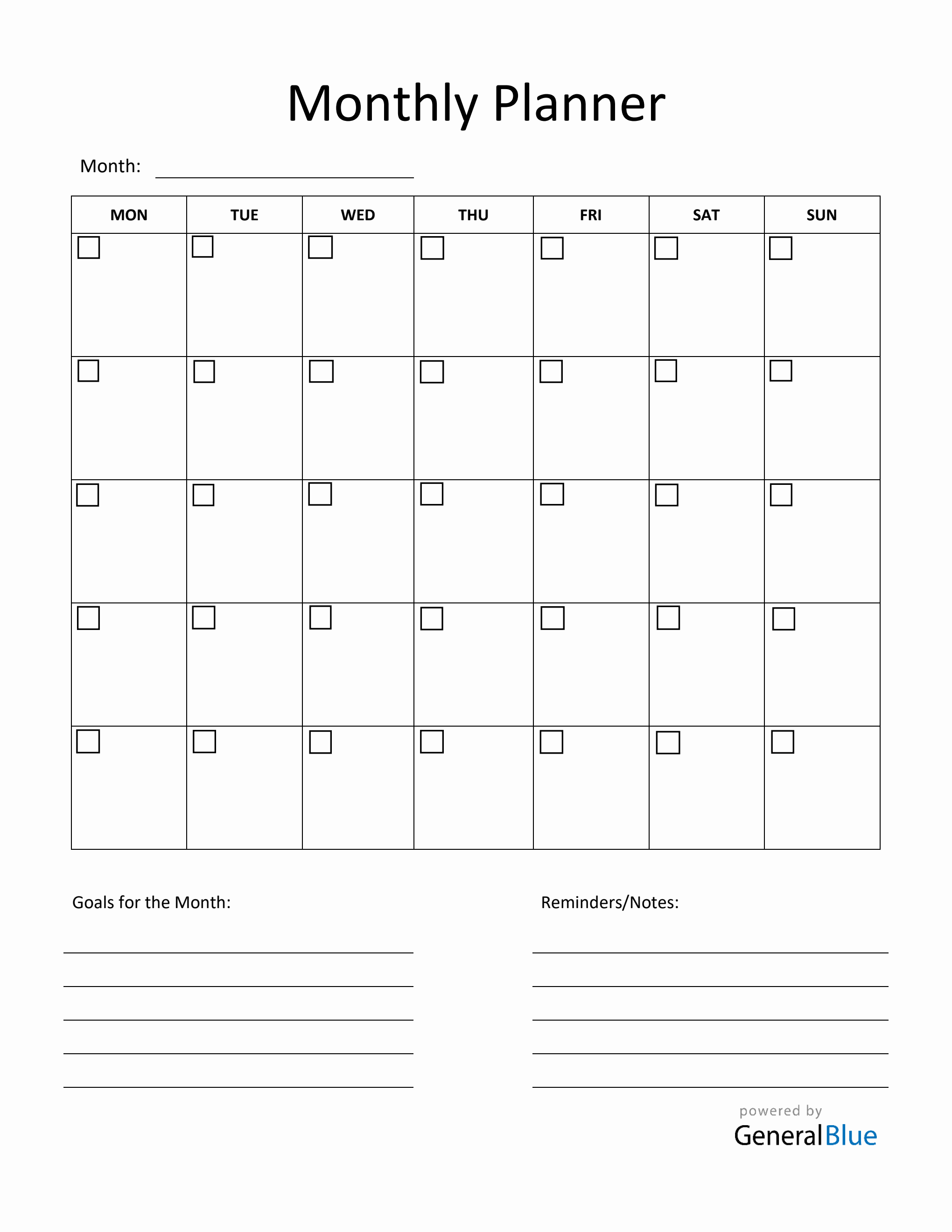 Printable Monthly Planner in PDF