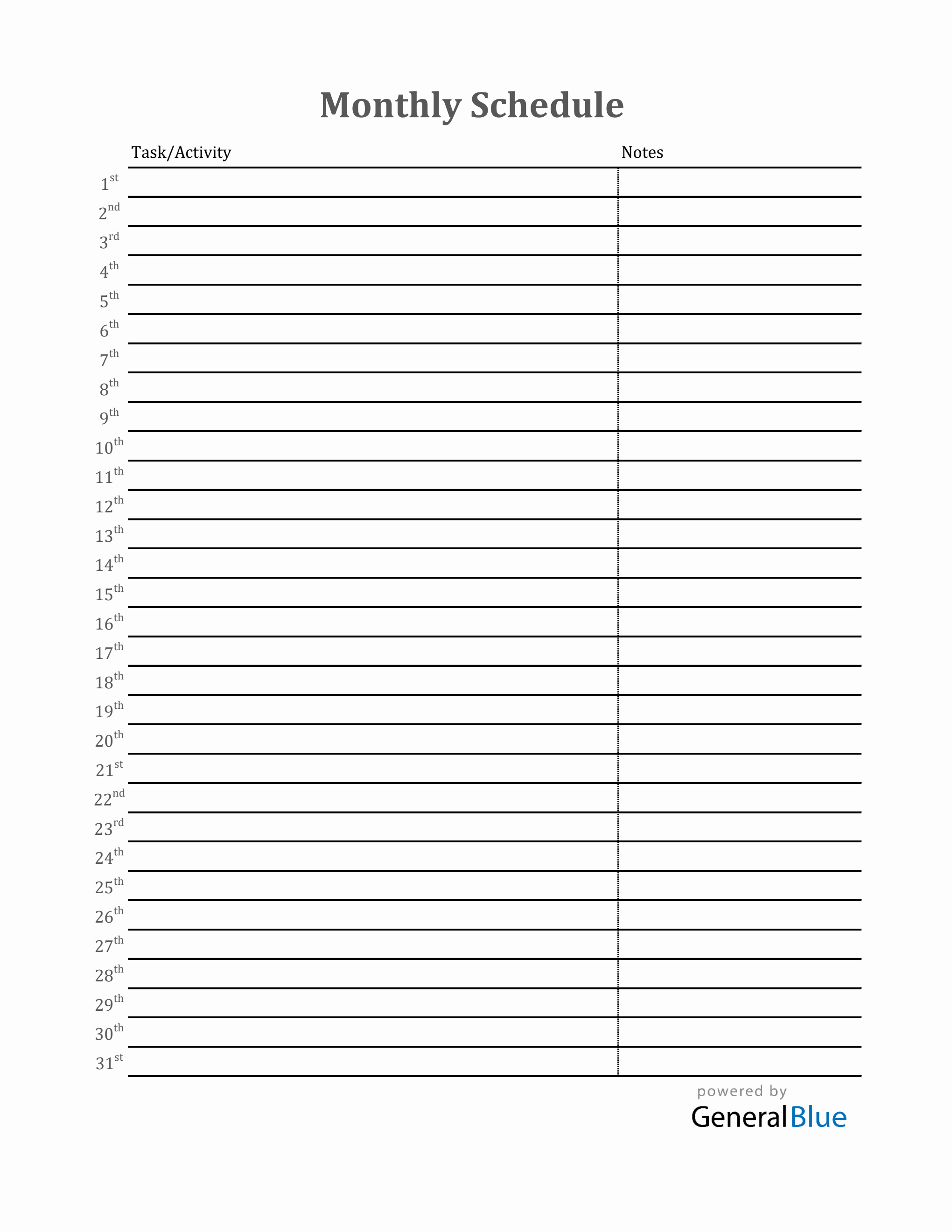 Free Minimalist Monthly Schedule Template in Excel
