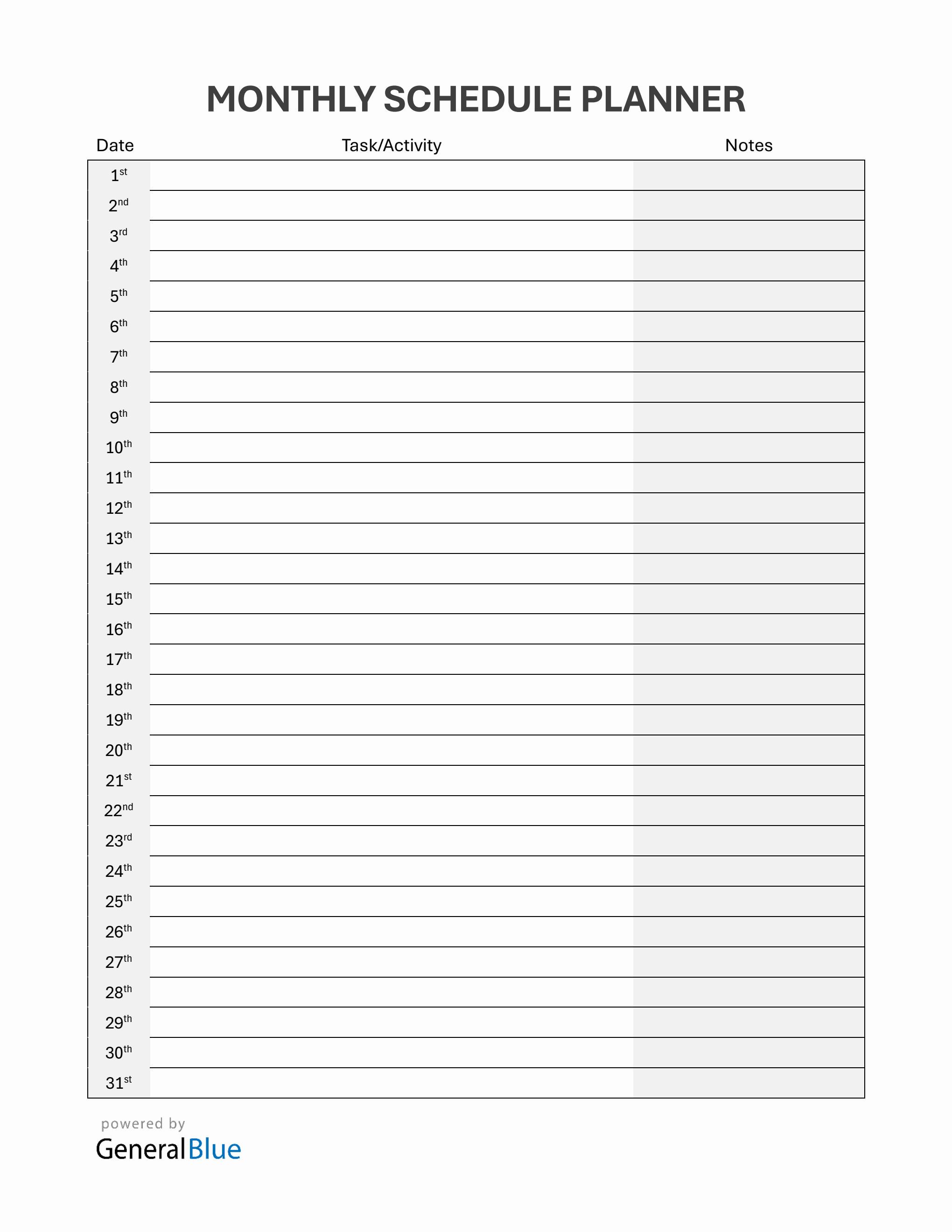 Free Monthly Schedule Template in PDF