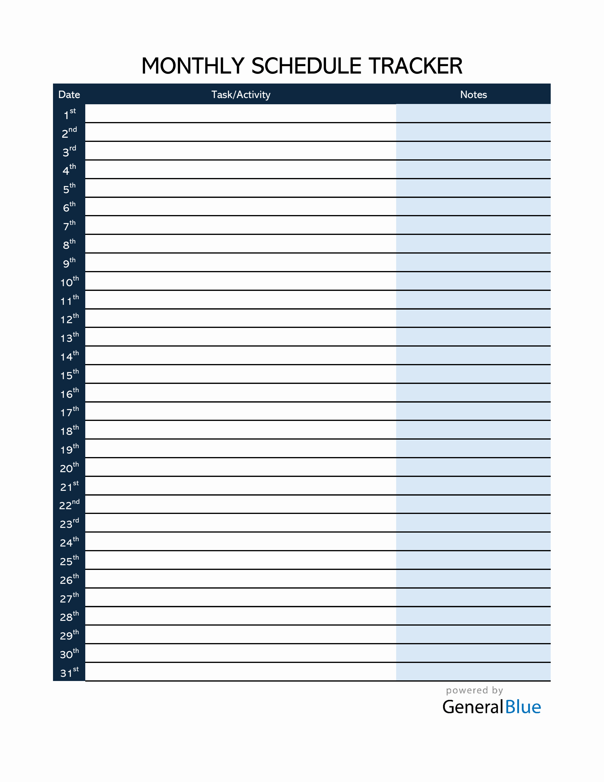 Free Classic Monthly Schedule Template in Excel