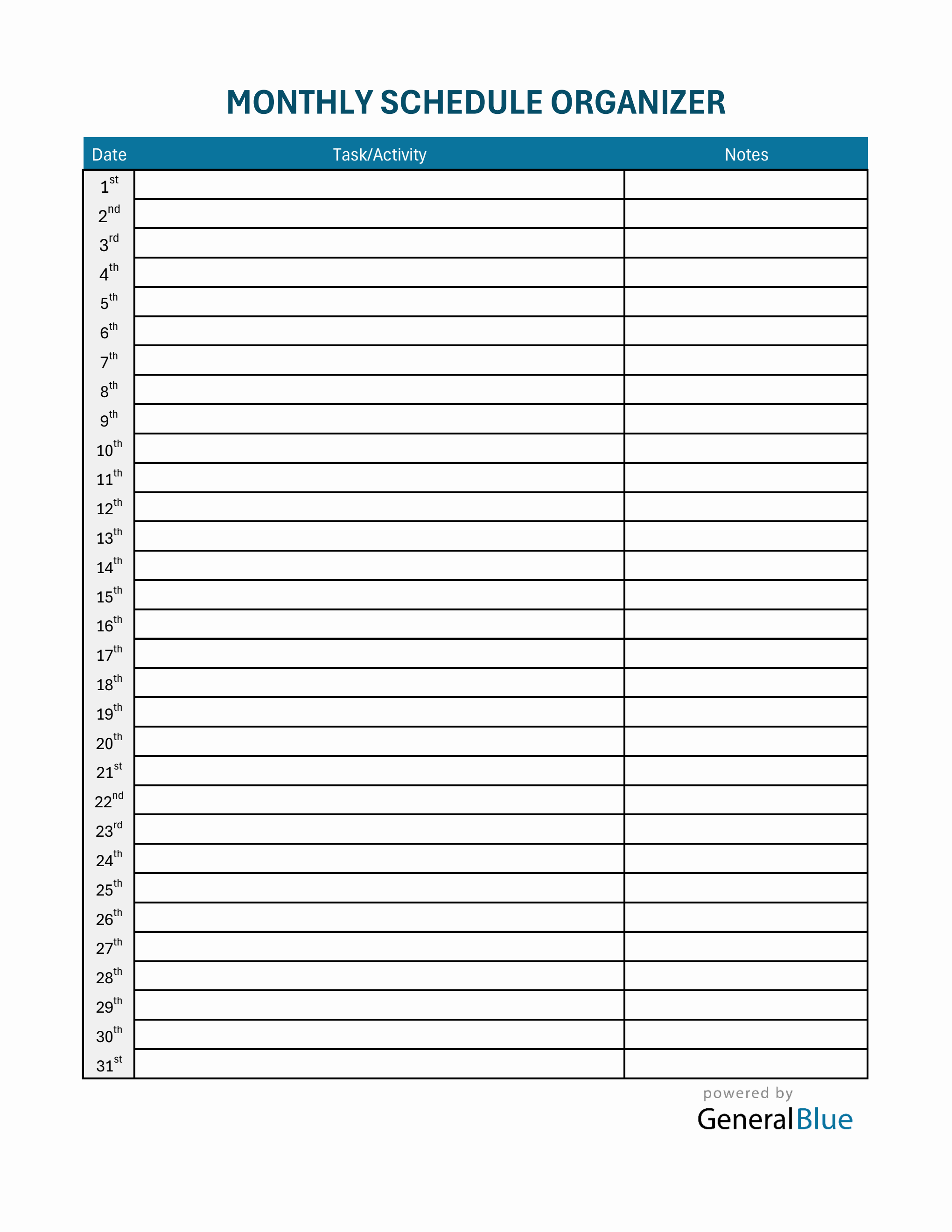 Free Simple Monthly Schedule Template | Excel