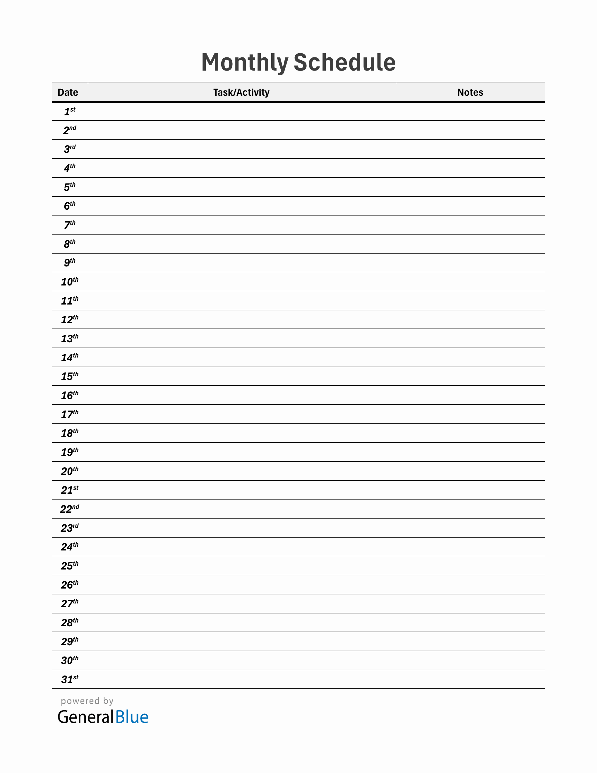 Free Basic Monthly Schedule Template in Word