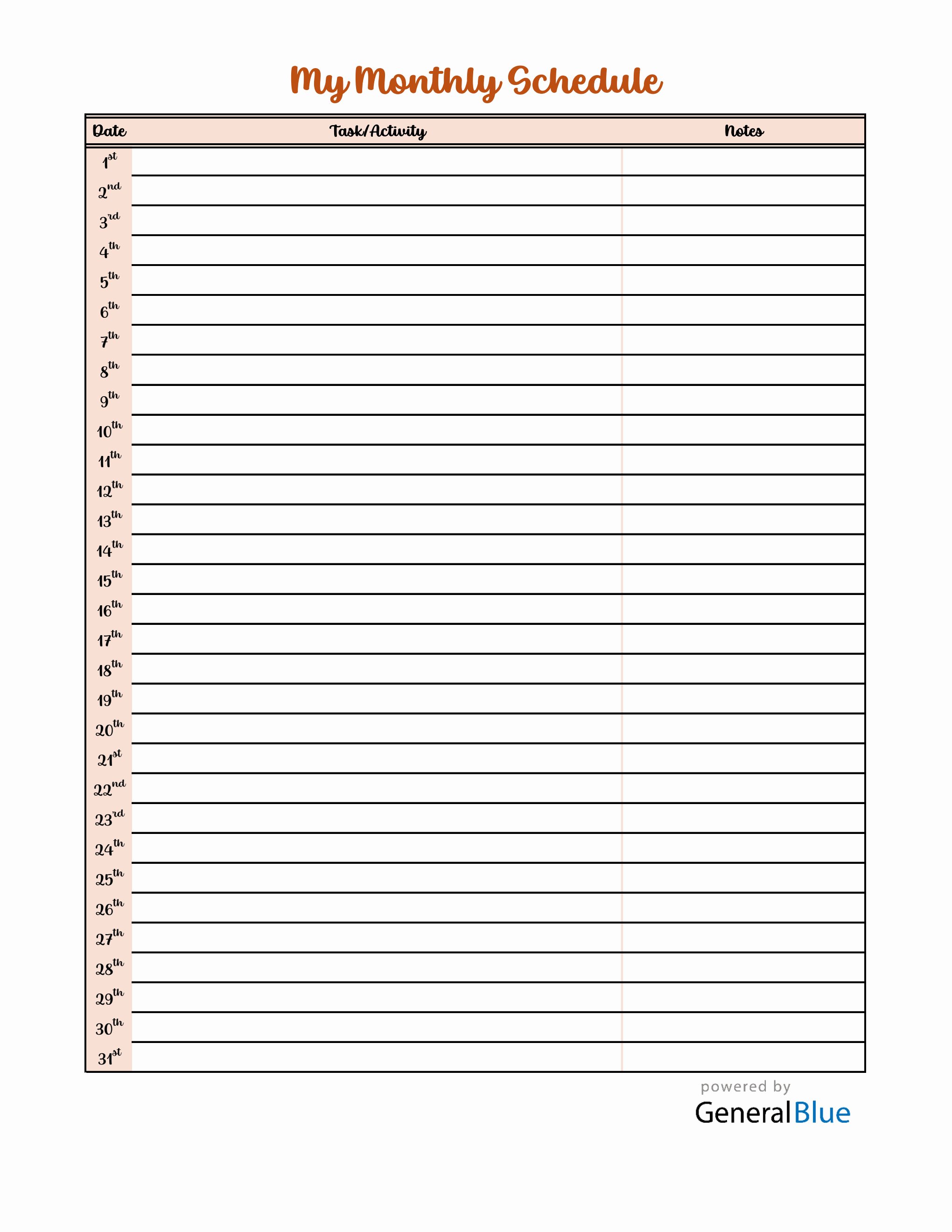 Free Stylish Monthly Schedule Template in Excel