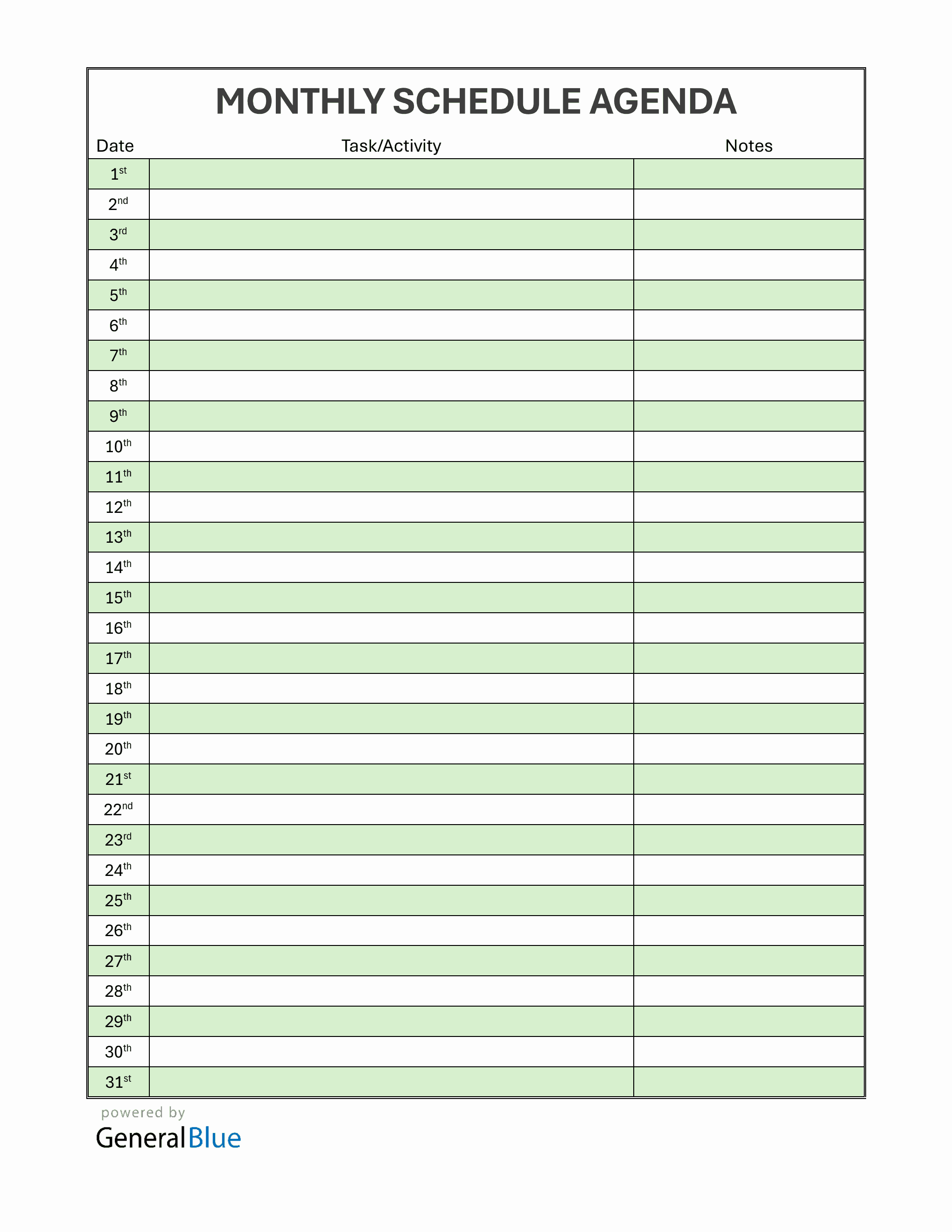Free Green Monthly Schedule Template in Word