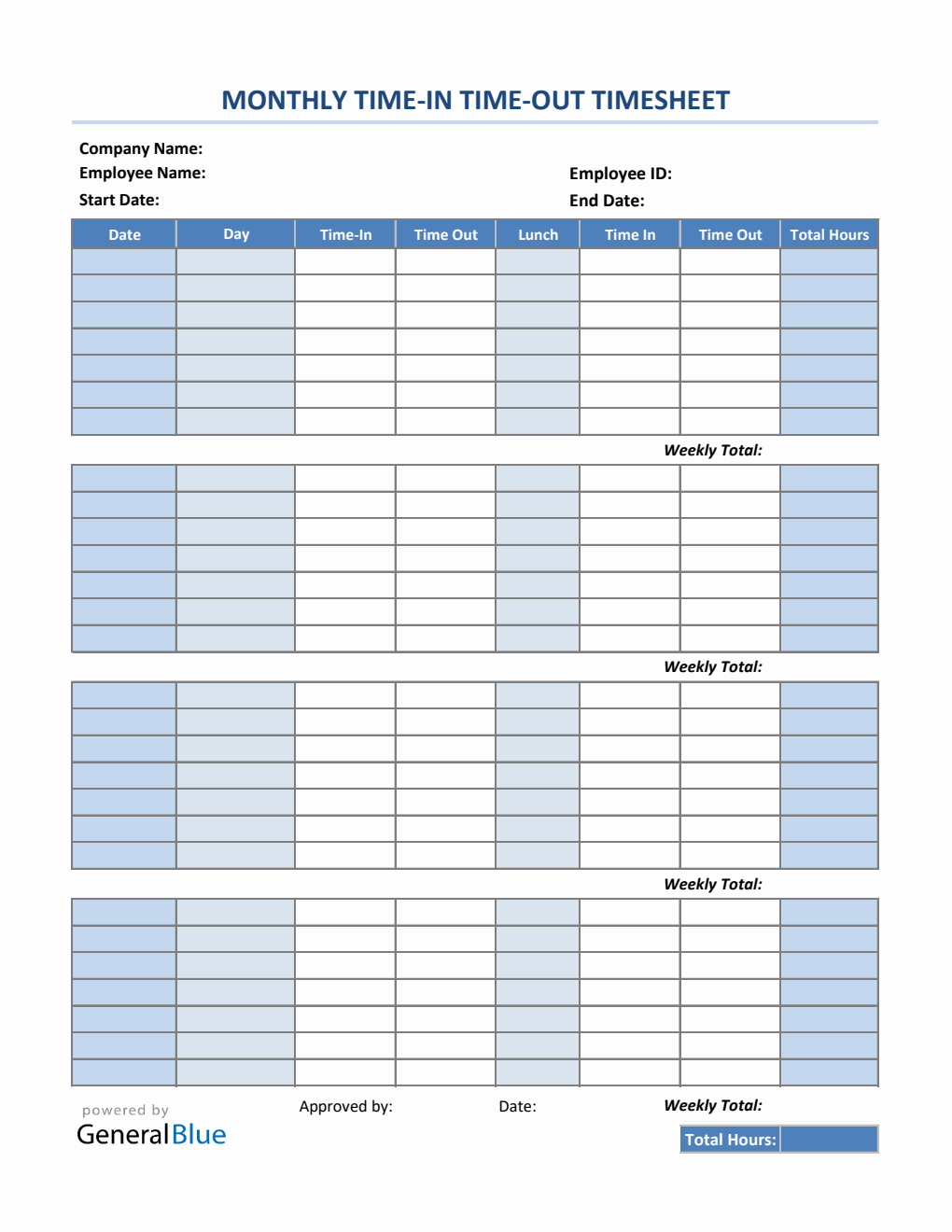 Monthly Timesheet Templates Monthly Timesheet Templates