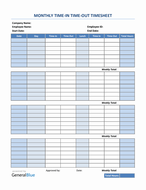 Monthly Timesheet Templates