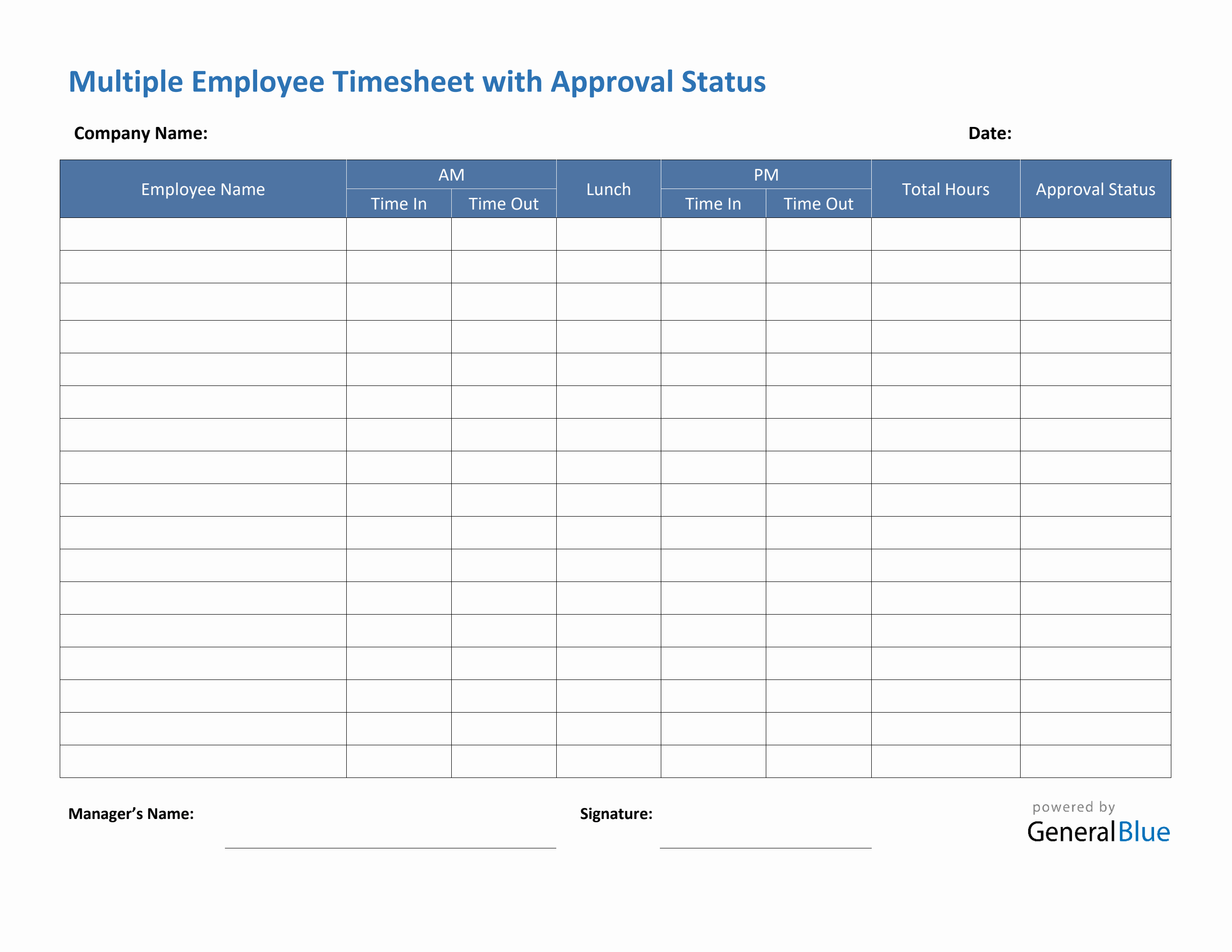 Multiple Employee Timesheet With Approval Status in Word
