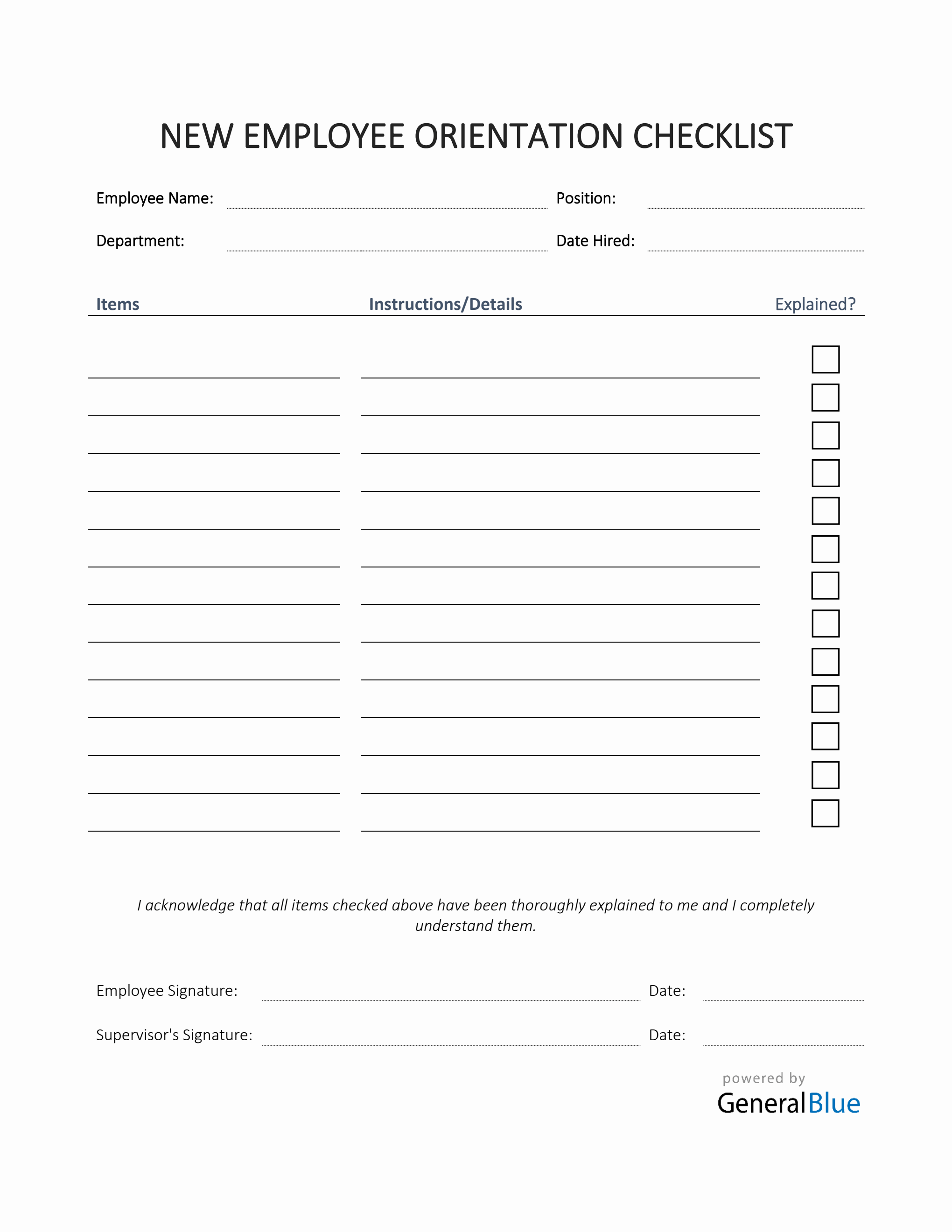 Orientation Checklist New Employee Orientation Program Checklist