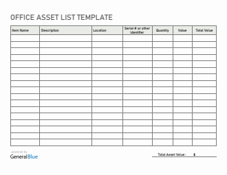 Excel Office Asset List Template