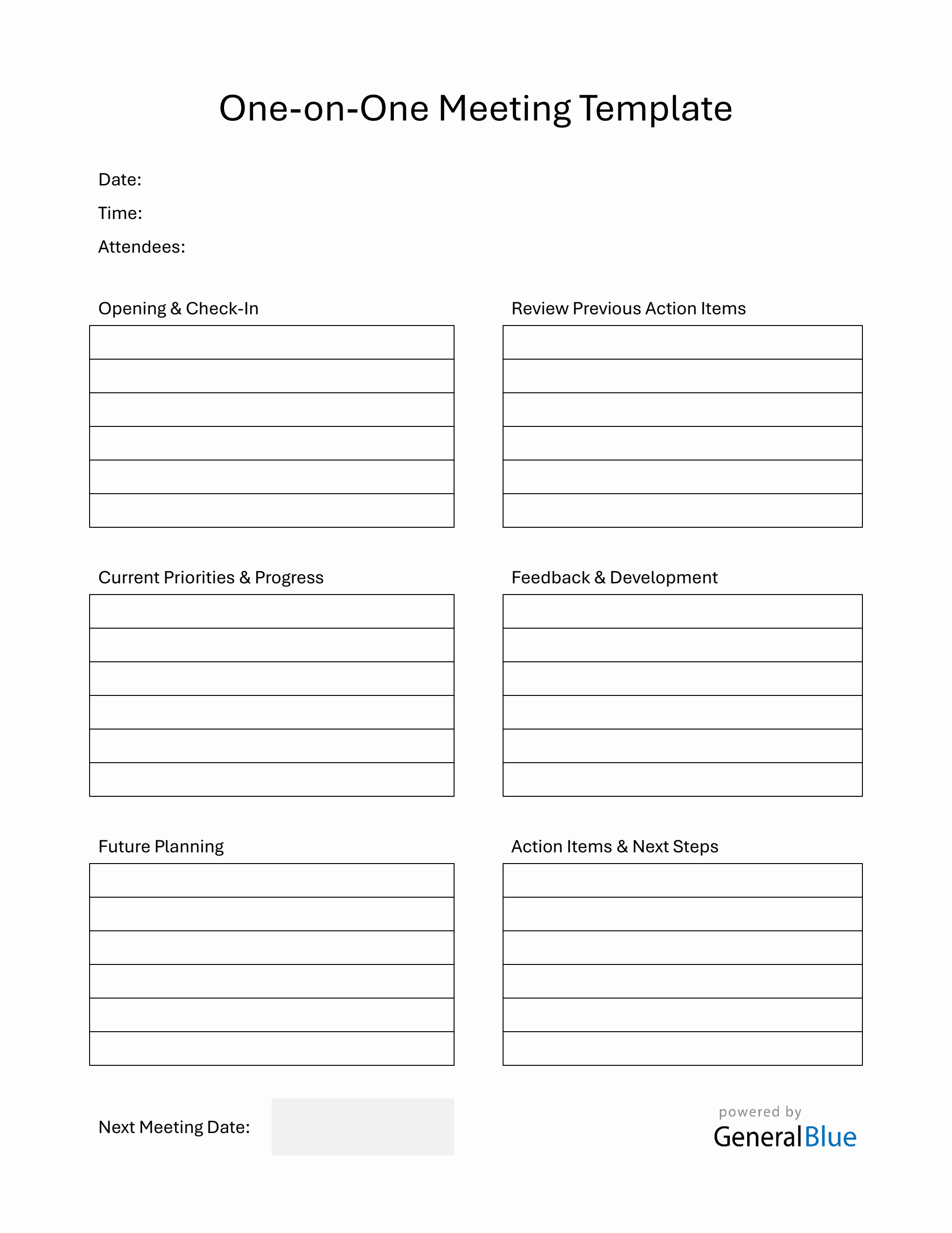 One-on-One Meeting Template Word (Printable)