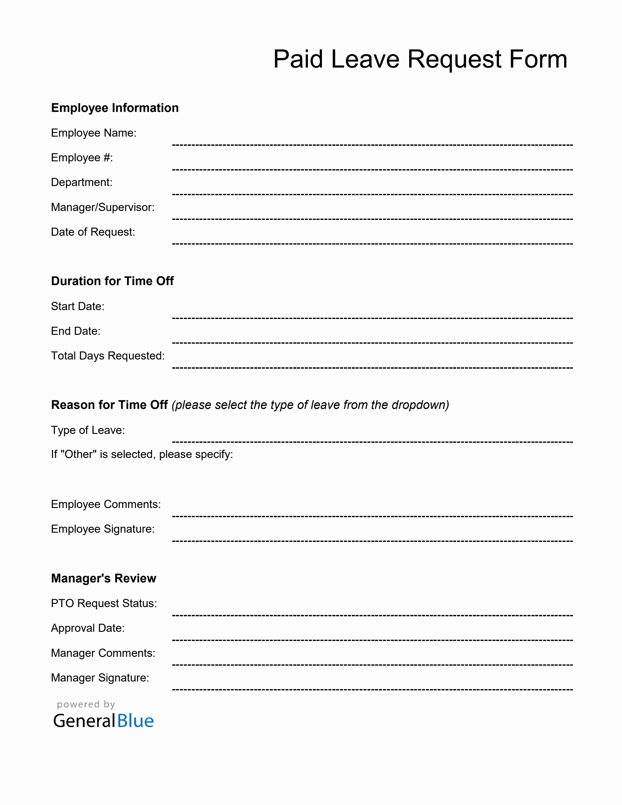 Free Simple Paid Time Off Request Form in Excel