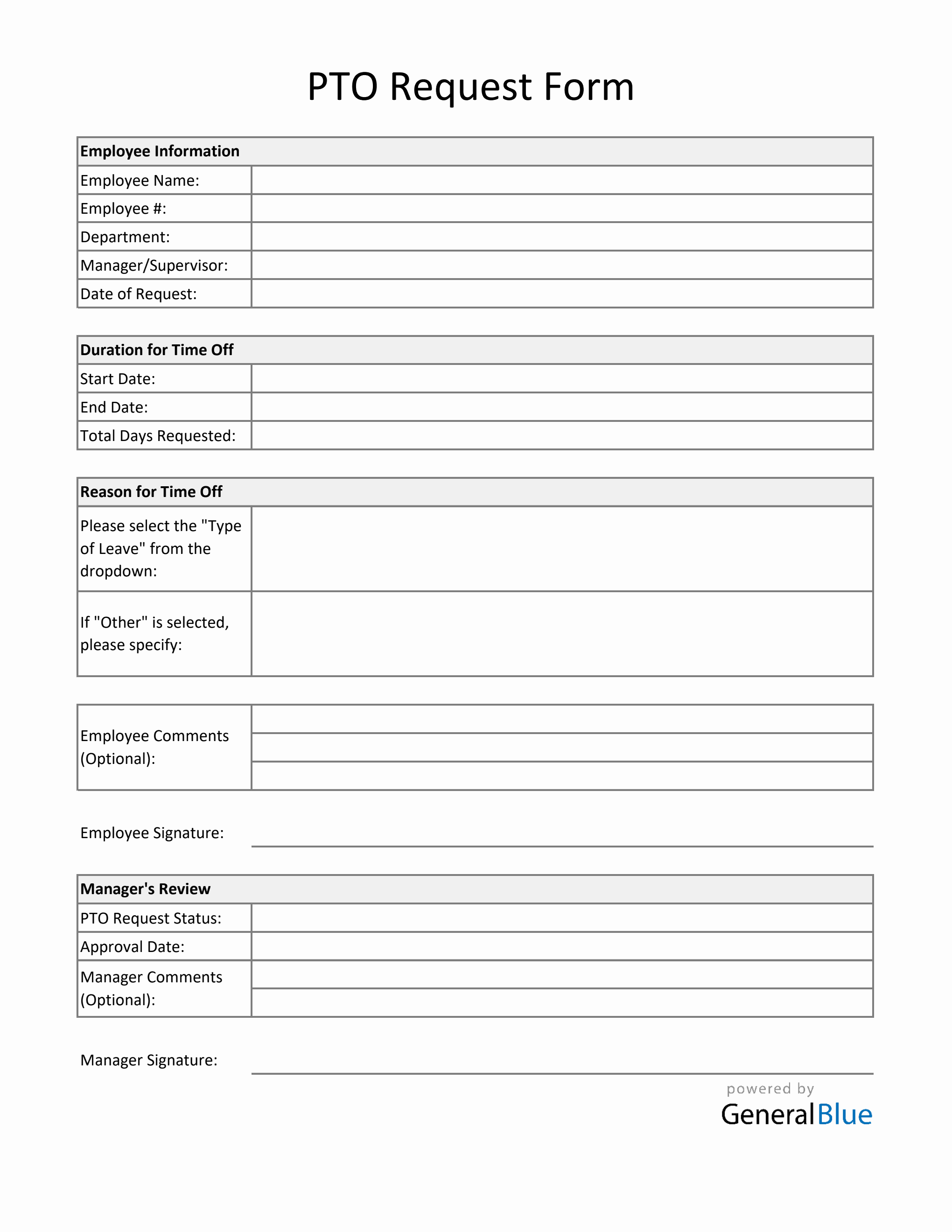 Free Printable Paid Time Off Request Form in Excel