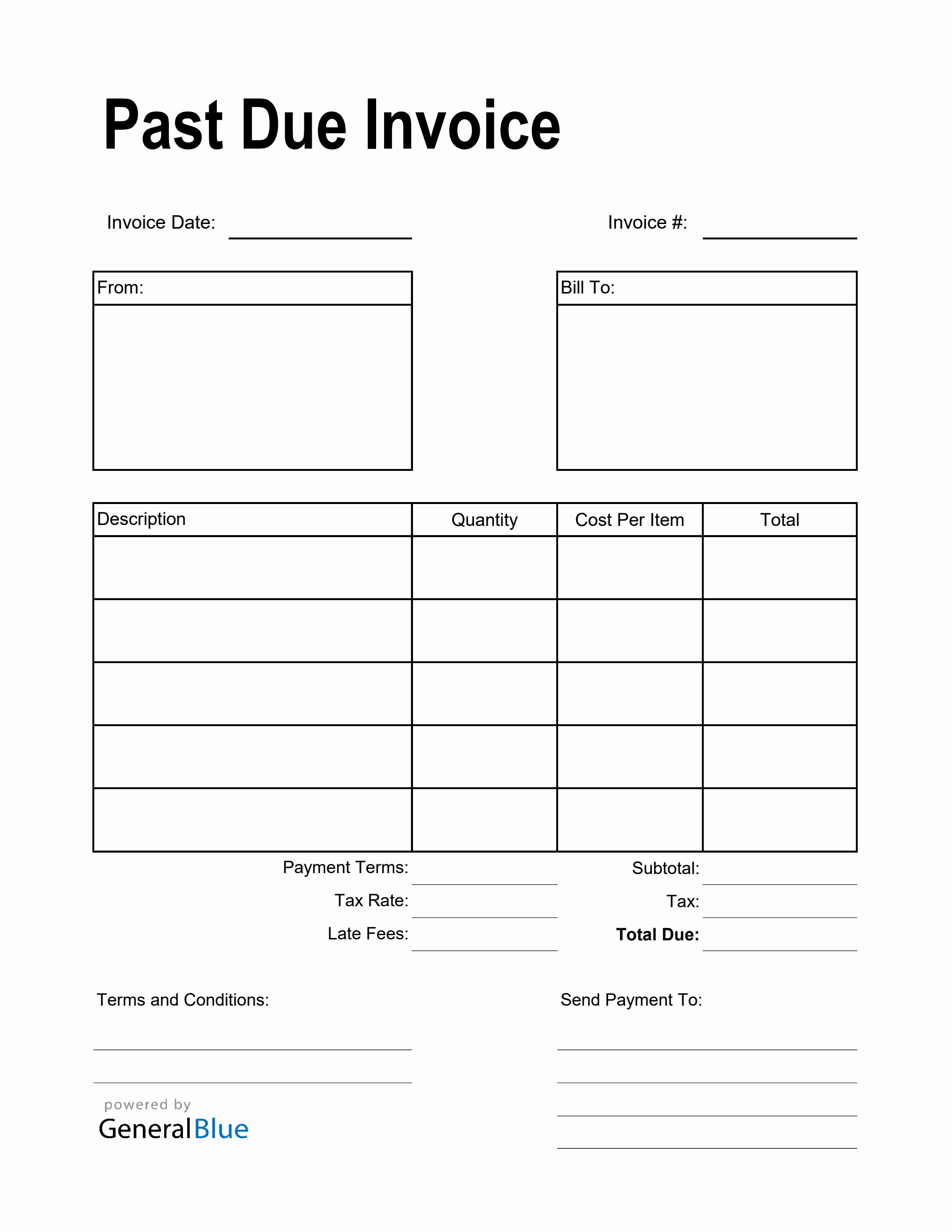 Past Due Invoice in Excel (Printable)