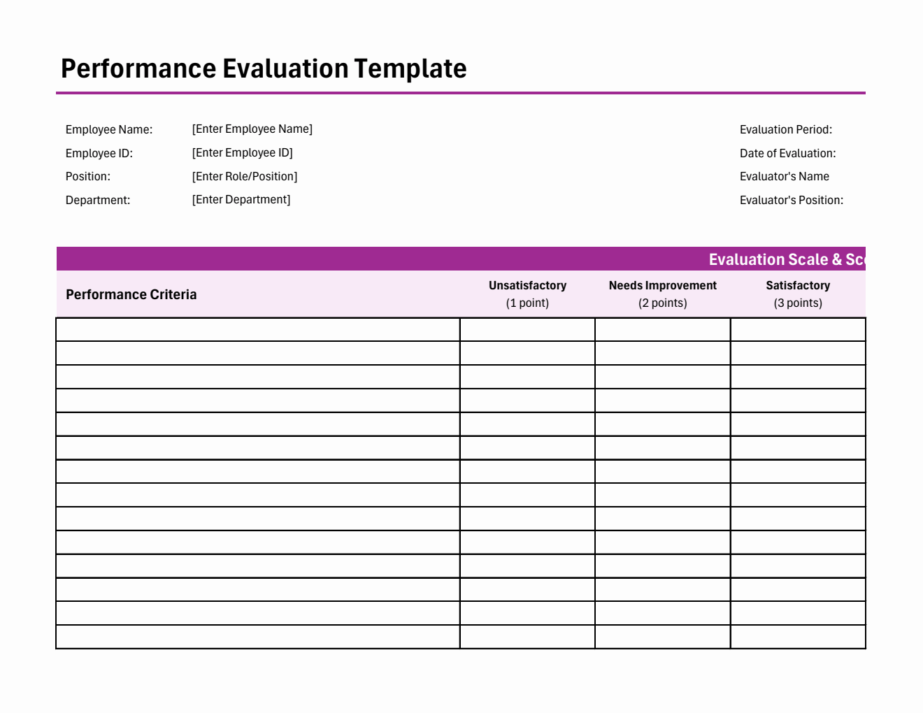 Free Excel Performance Evaluation Templates