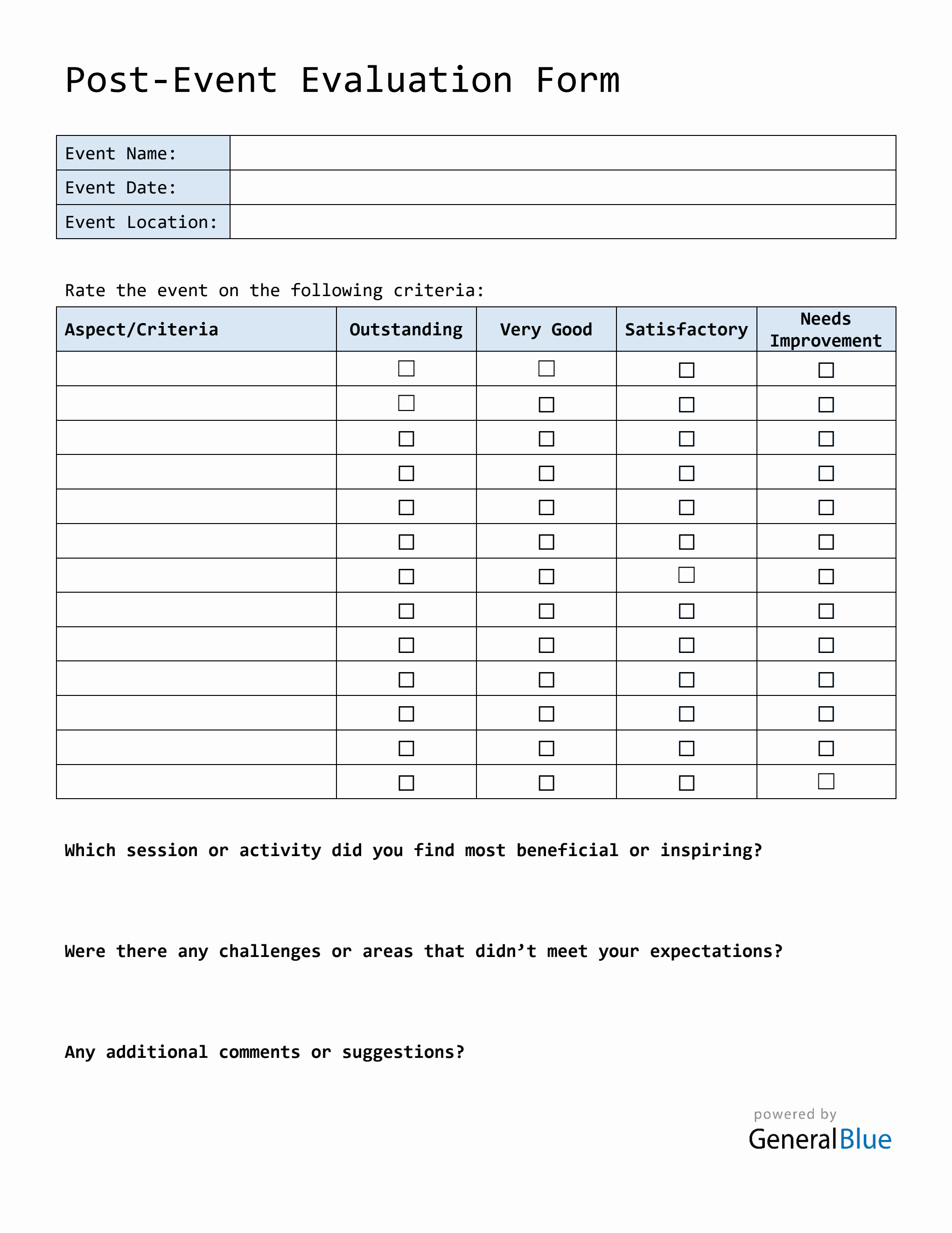 Free Word Event Feedback Templates