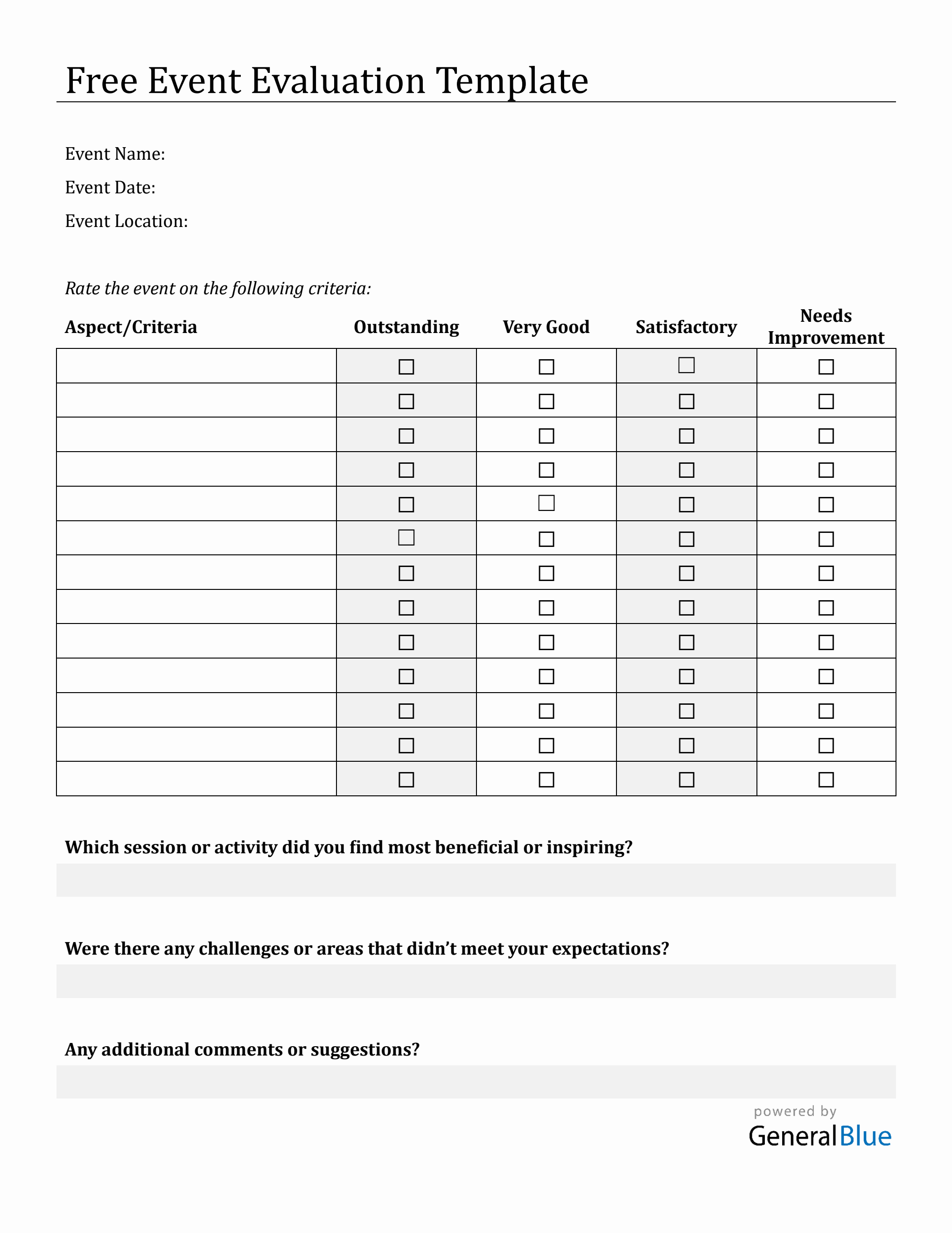 Free Post-Event Evaluation Form | Customizable in PDF Format