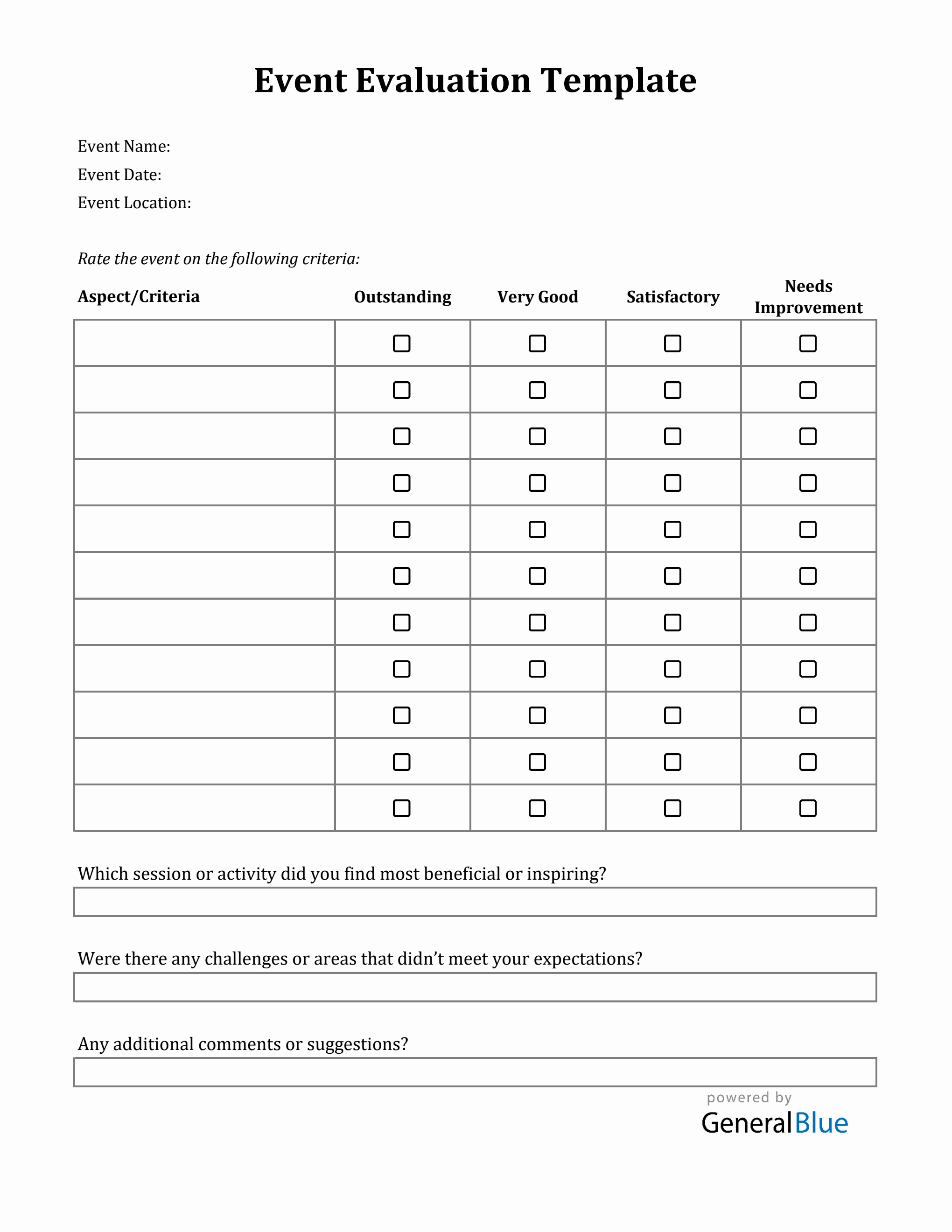 Free Post-Event Evaluation Form | Customizable in Excel Format