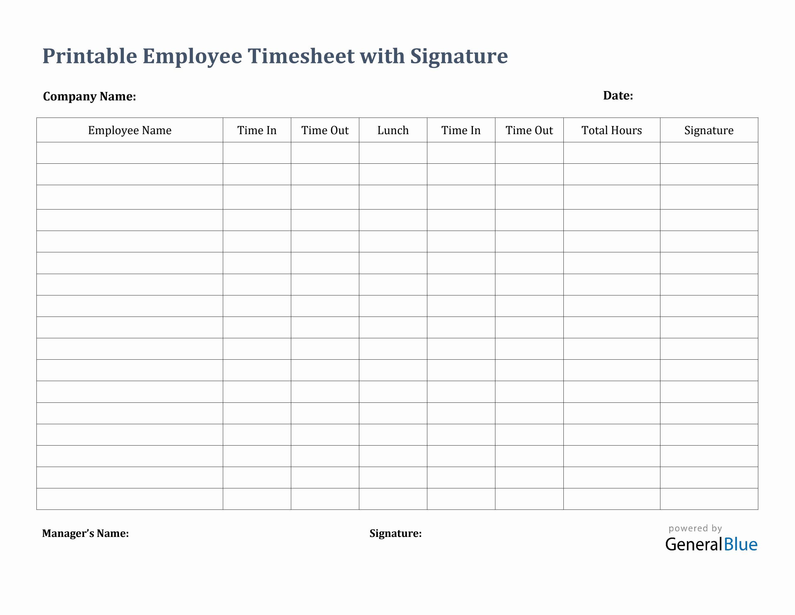 Printable Employee Timesheet With Signature in PDF