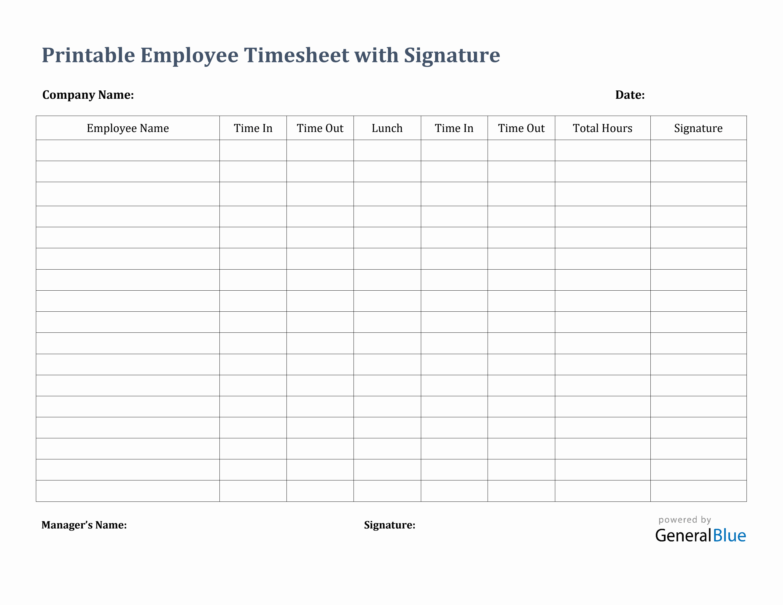 Printable Employee Timesheet With Signature in Word