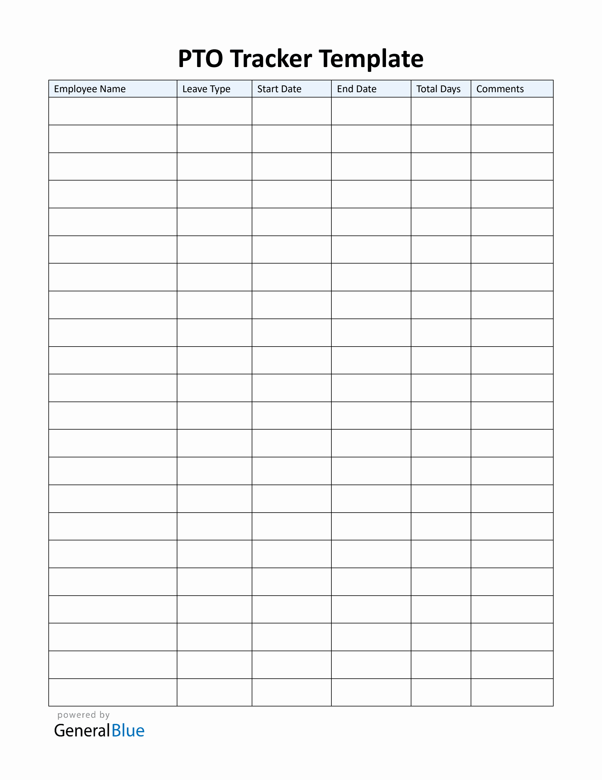 Printable PTO Tracker Template | Free Download in Word