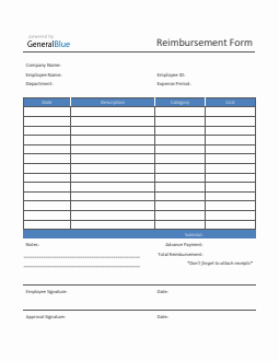Printable Reimbursement Form in Word (Gray)