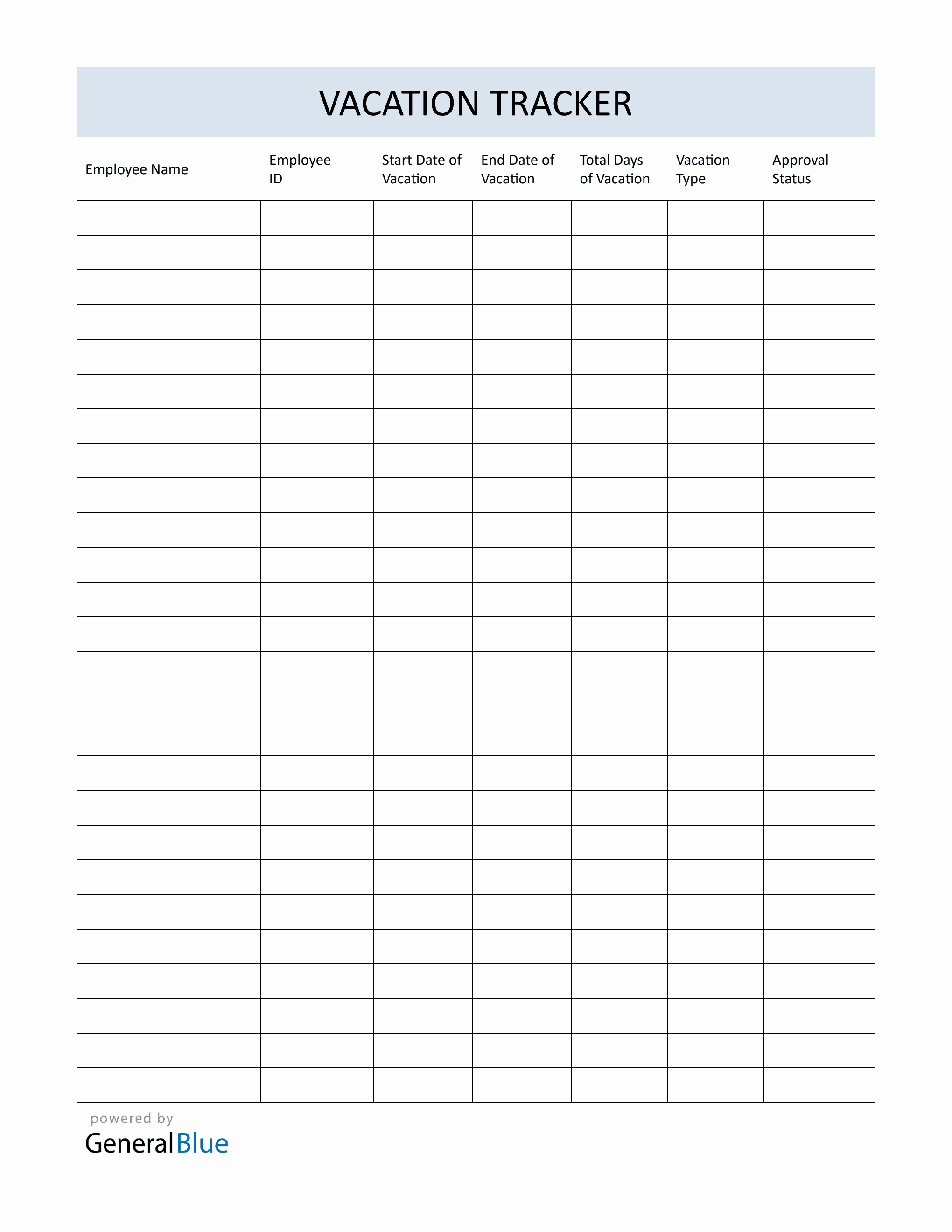 Free Printable Vacation Leave Tracker (PDF)