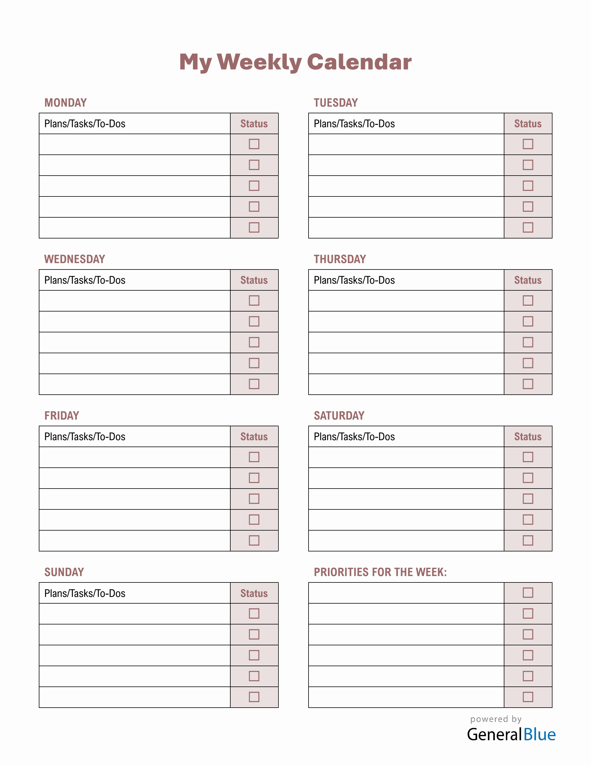 Weekly Checklist Template in Word Format - Free To Customize