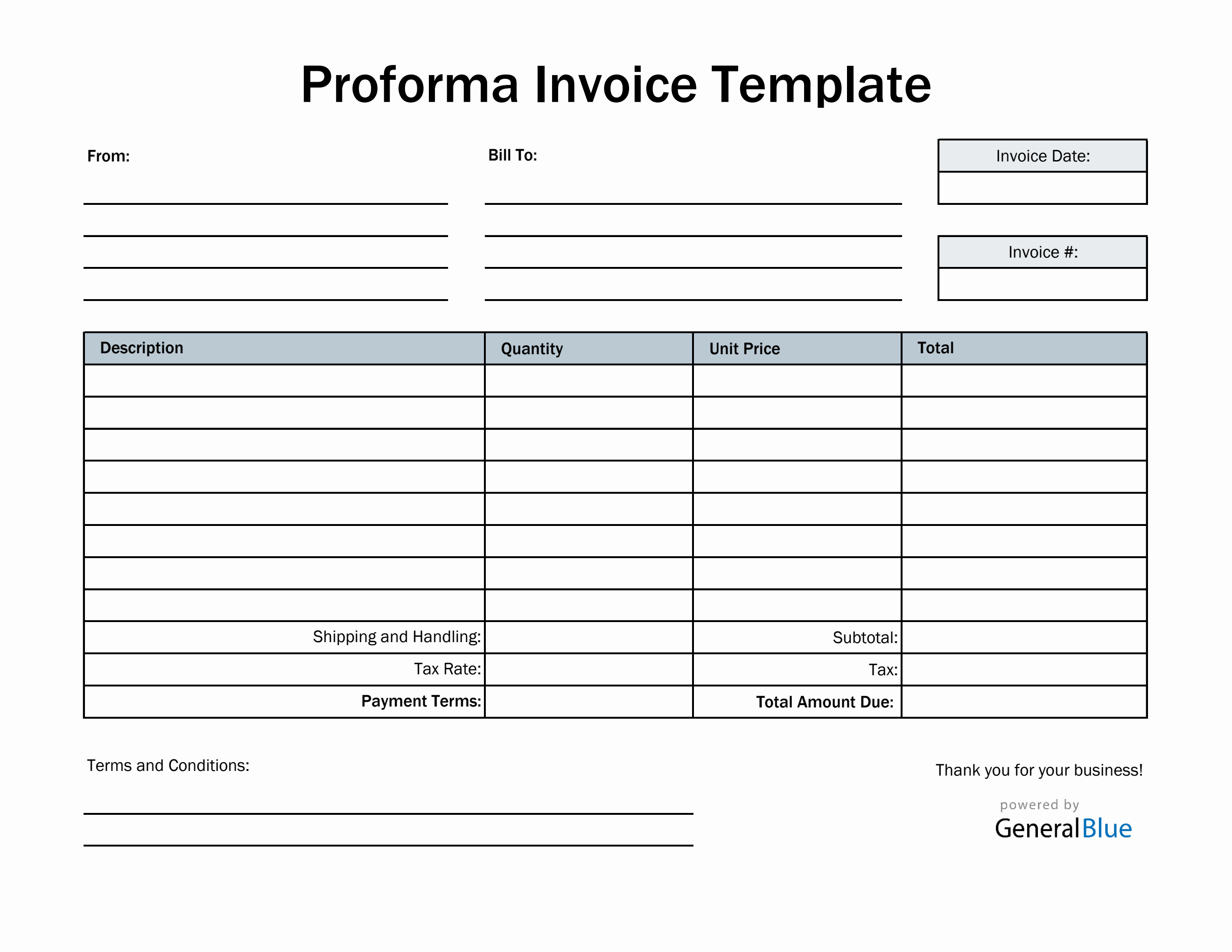 Simple Proforma Invoice Template in Excel