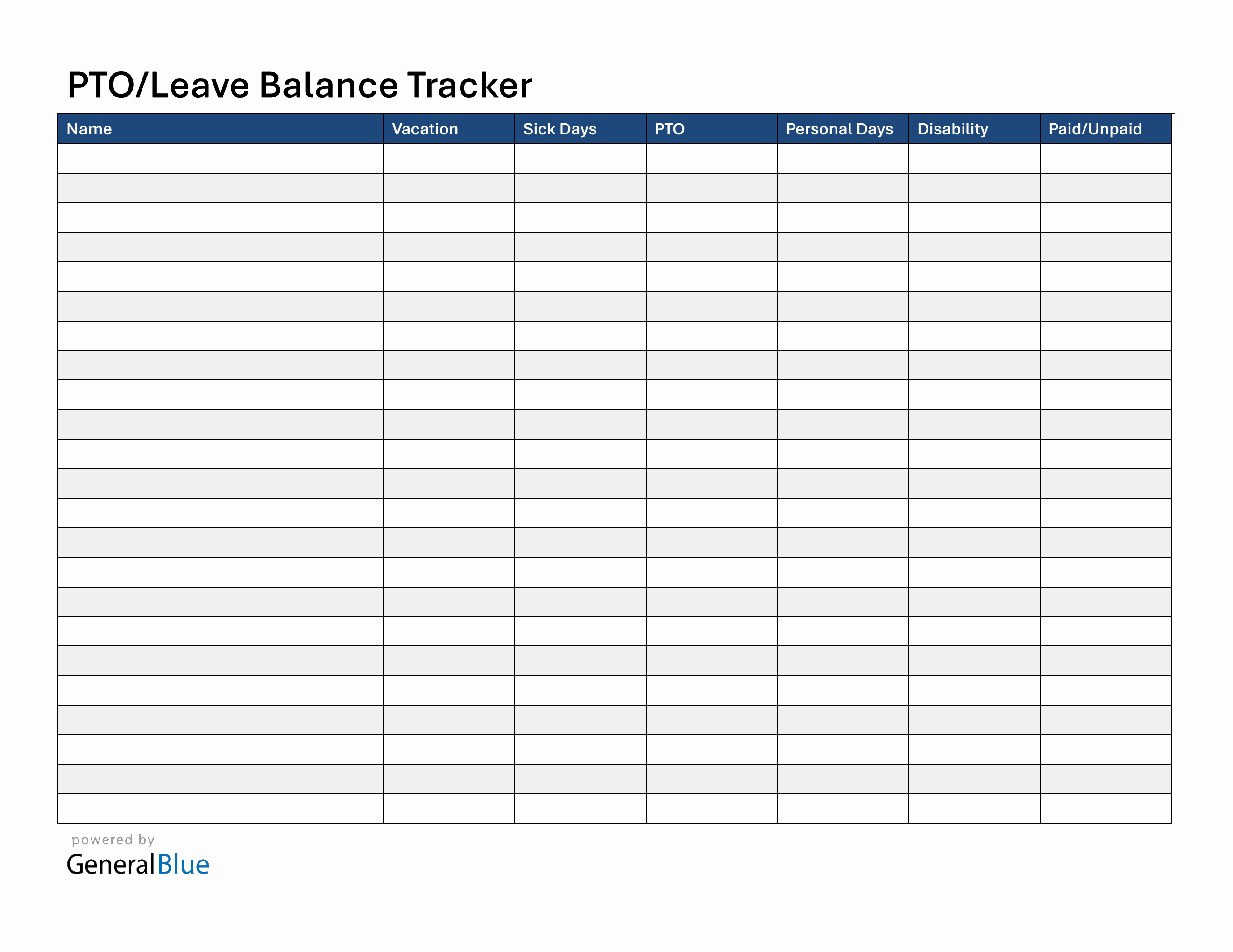Free PDF Pto Balance Tracker Templates