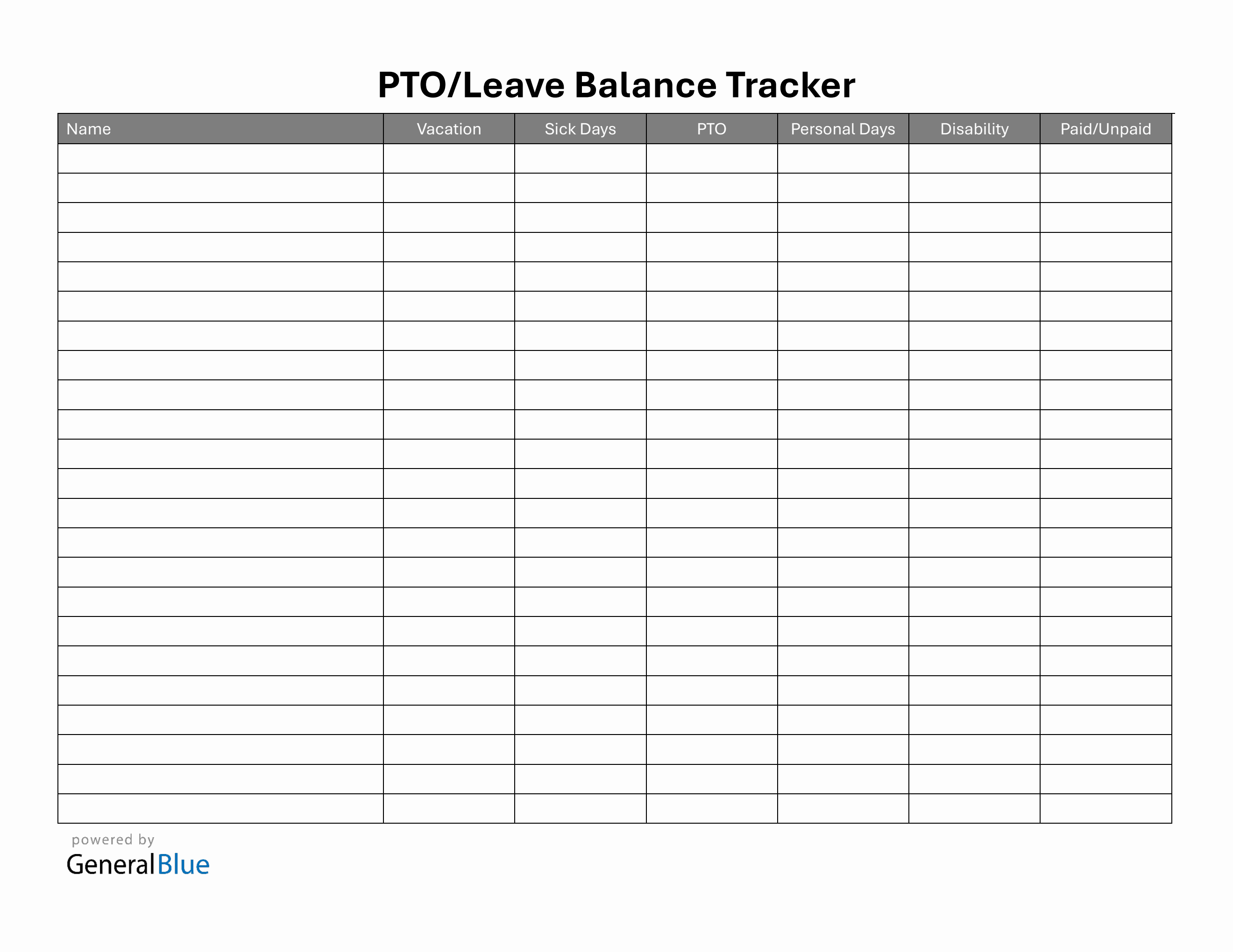 Printable Employee PTO and Leave Balance Tracker (PDF)