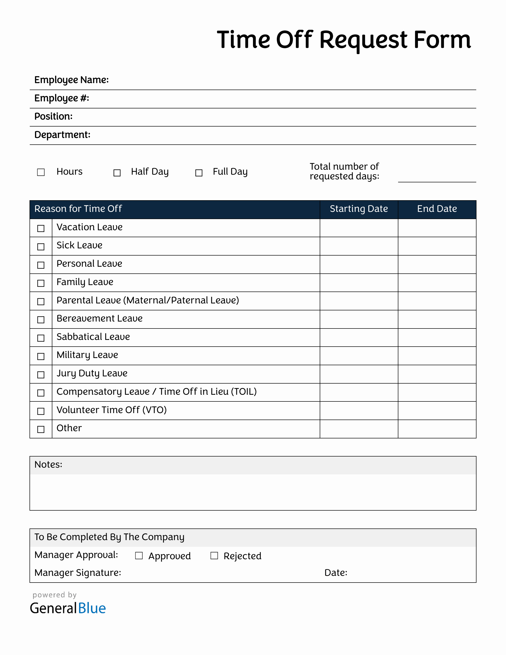 Simple PTO Request Form in Word Format