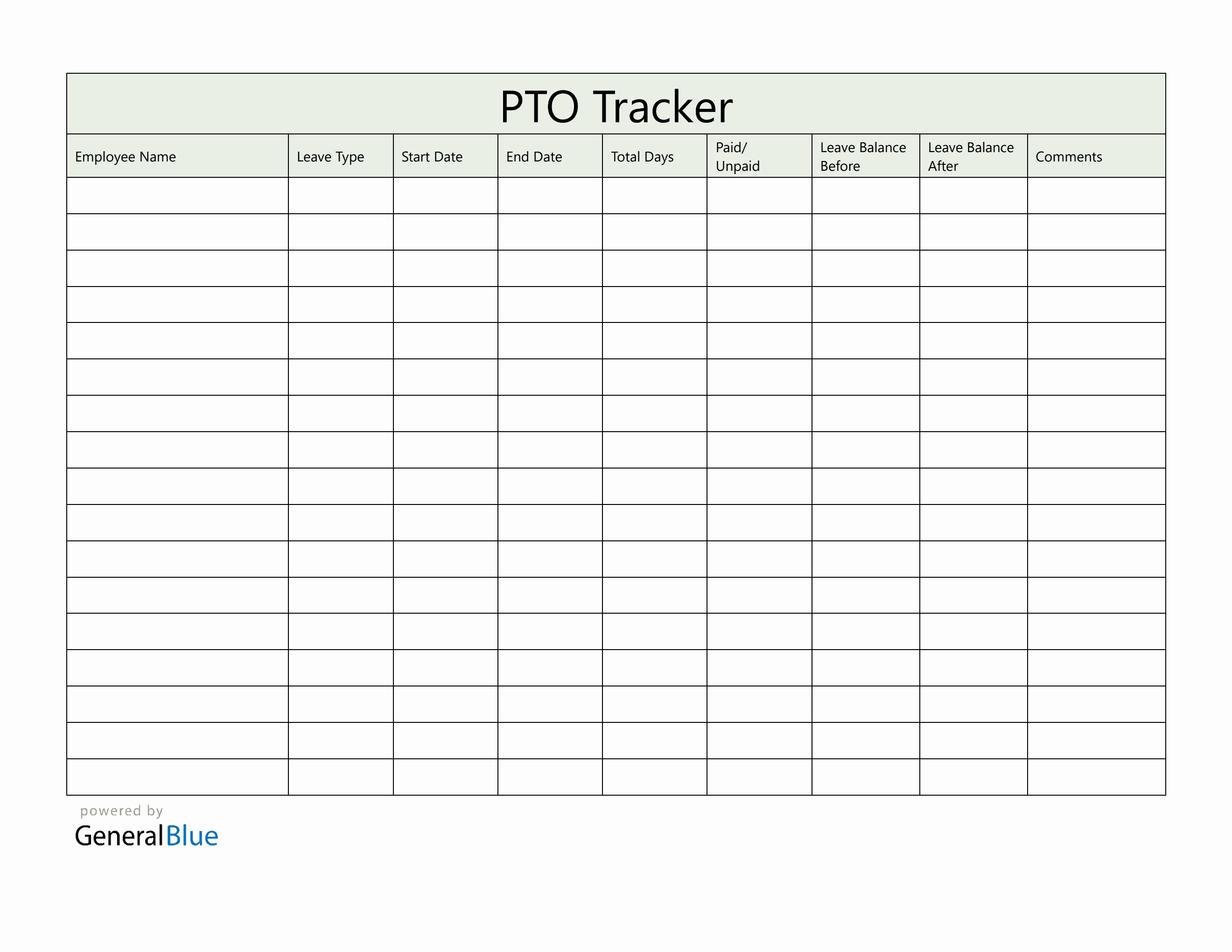 PTO Tracker Template in Word