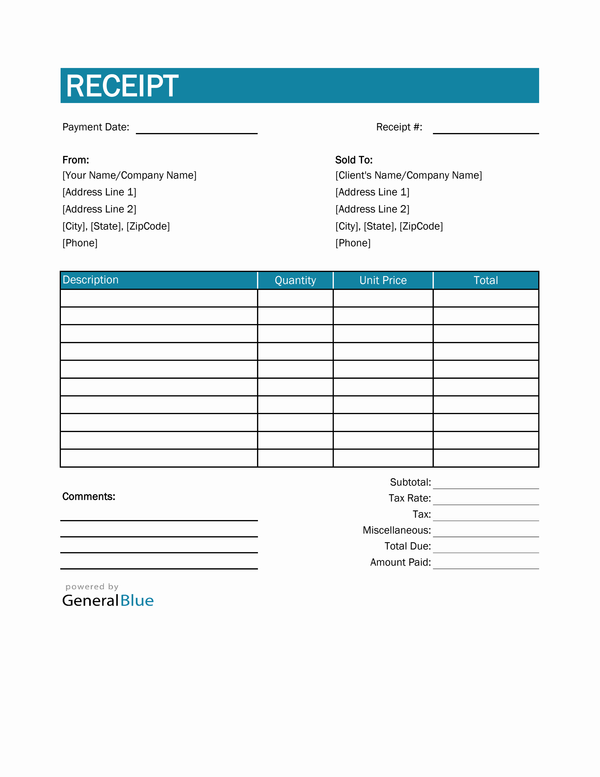Receipt Template in Excel (Colorful)