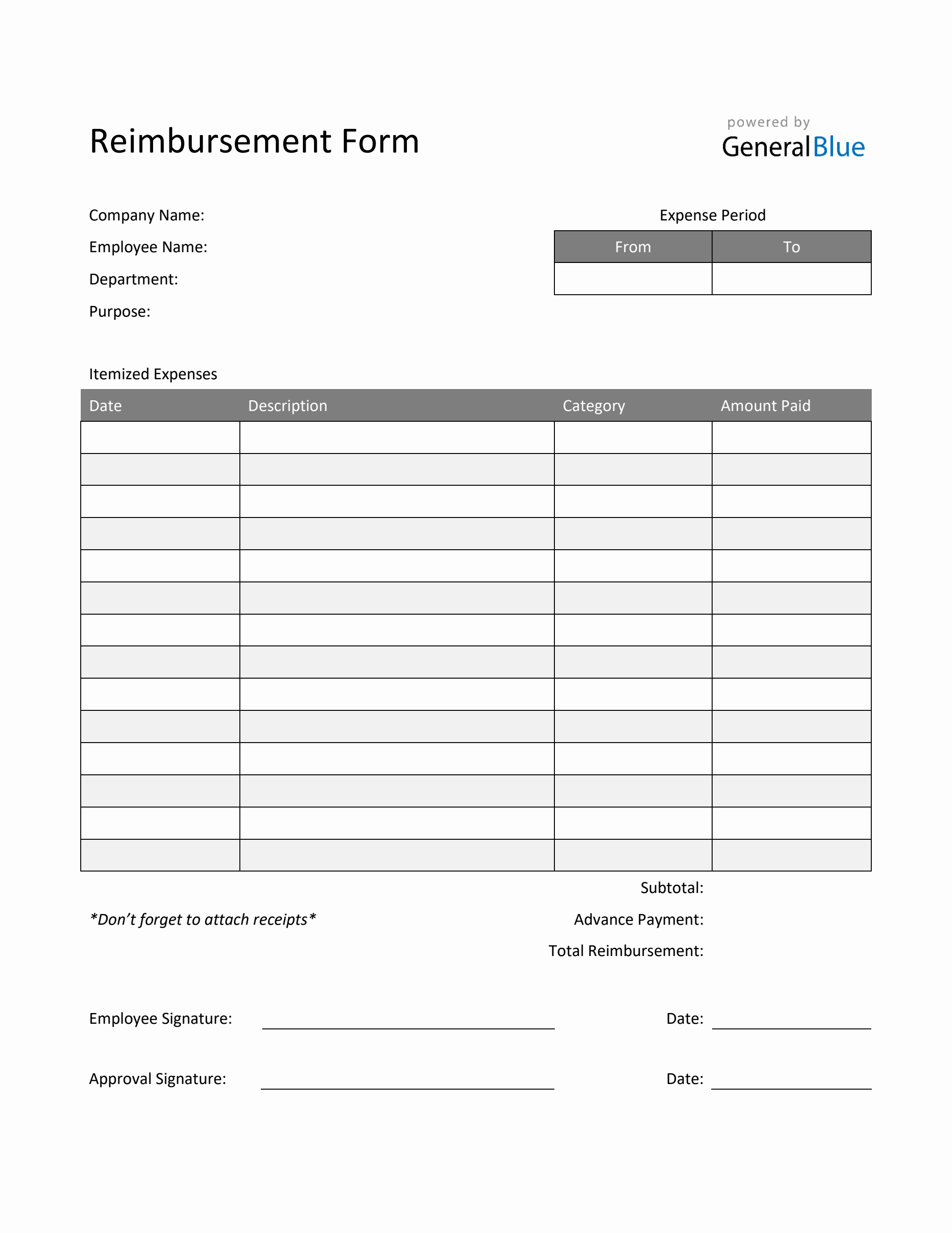 Reimbursement Form in PDF (Striped)