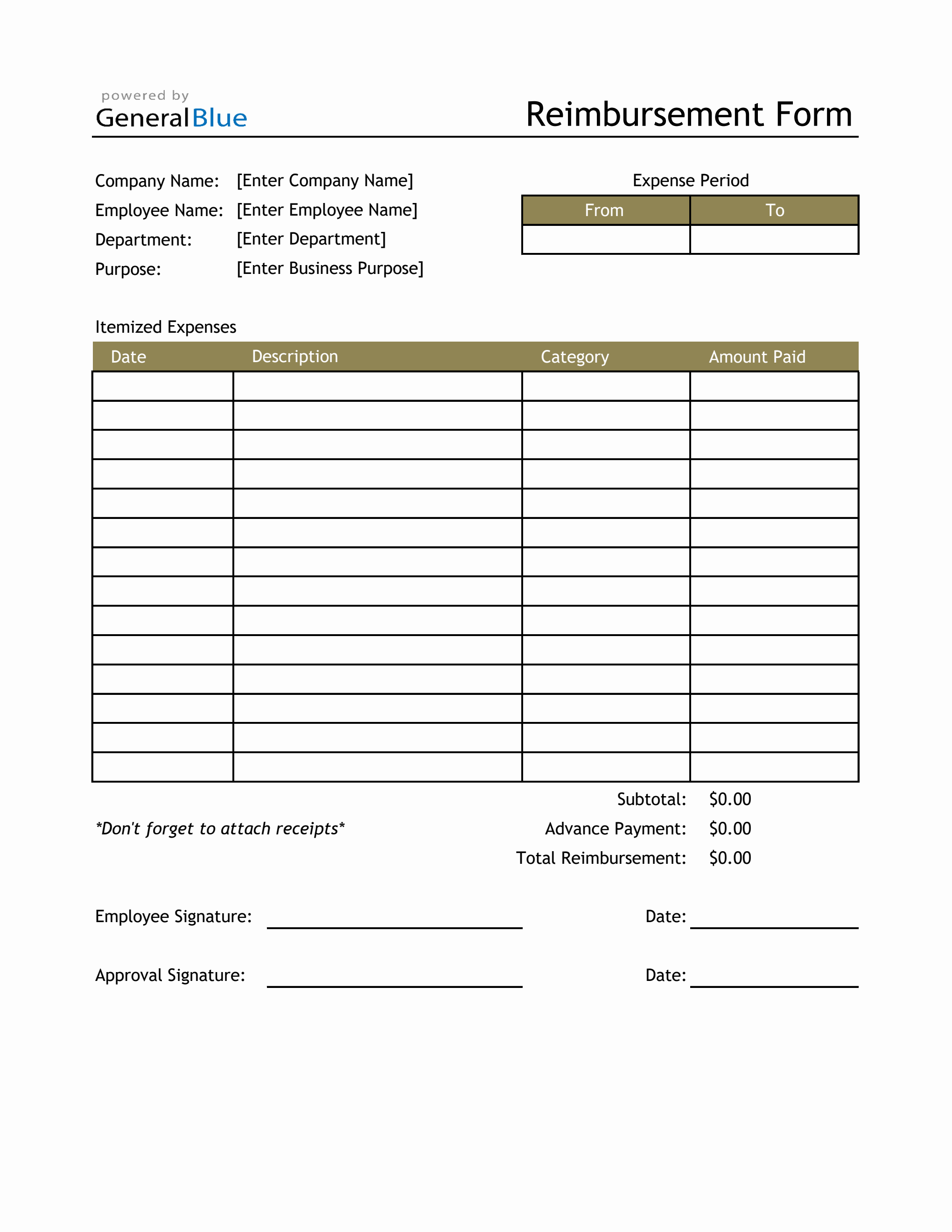 Reimbursement Form in Excel (Basic)