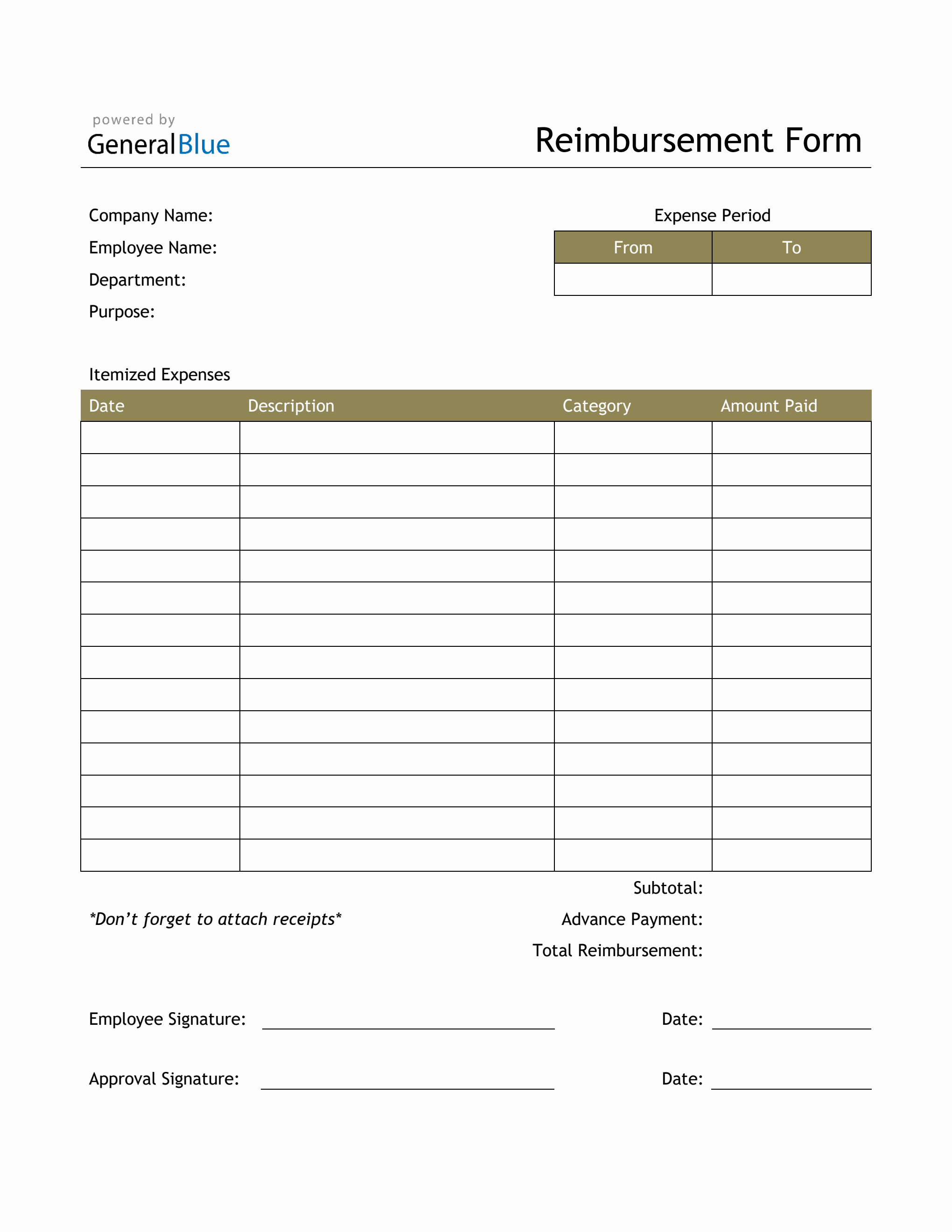 Reimbursement Form in Word (Basic)