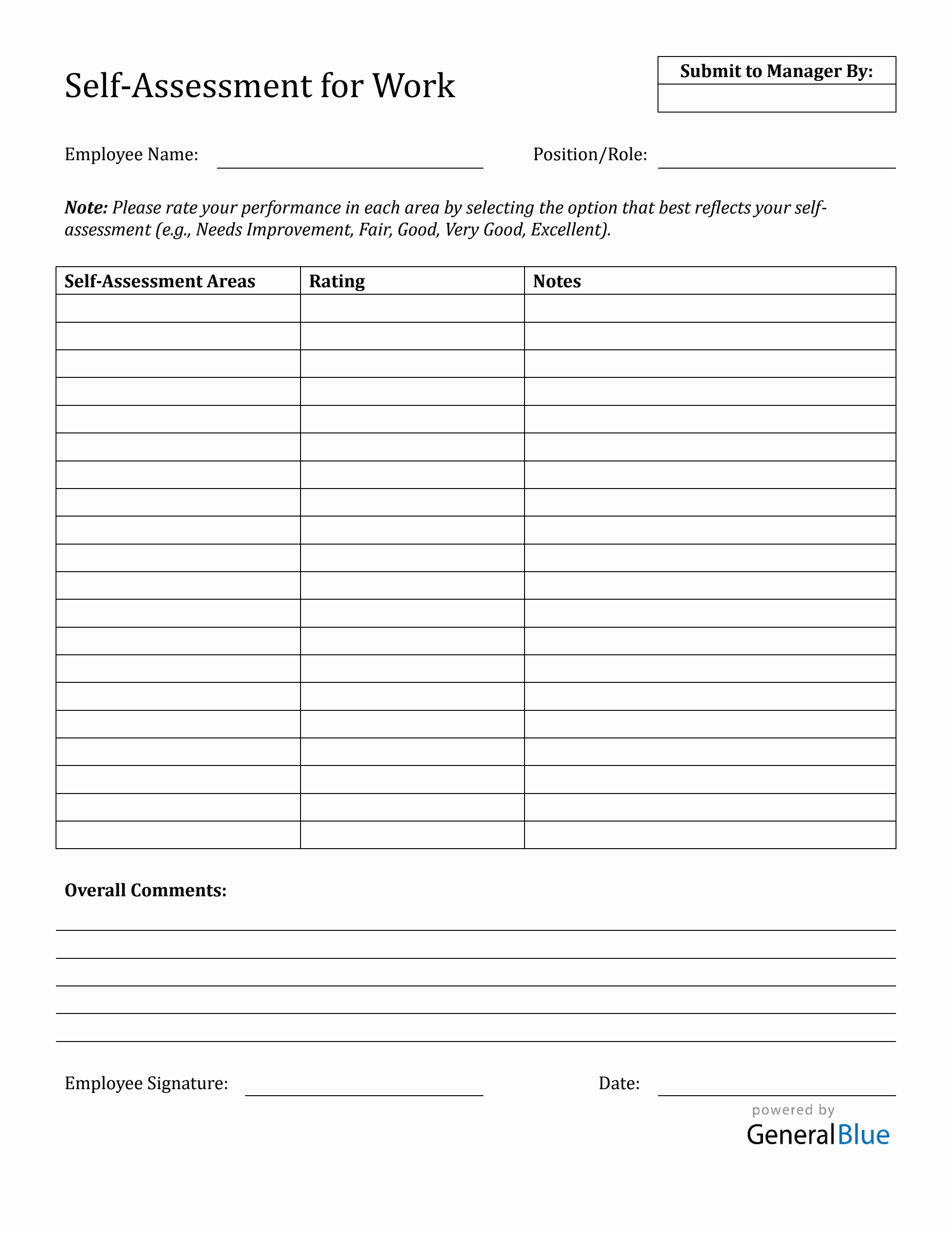 Free Printable Employee Self-Assessment Template for Work (Word)
