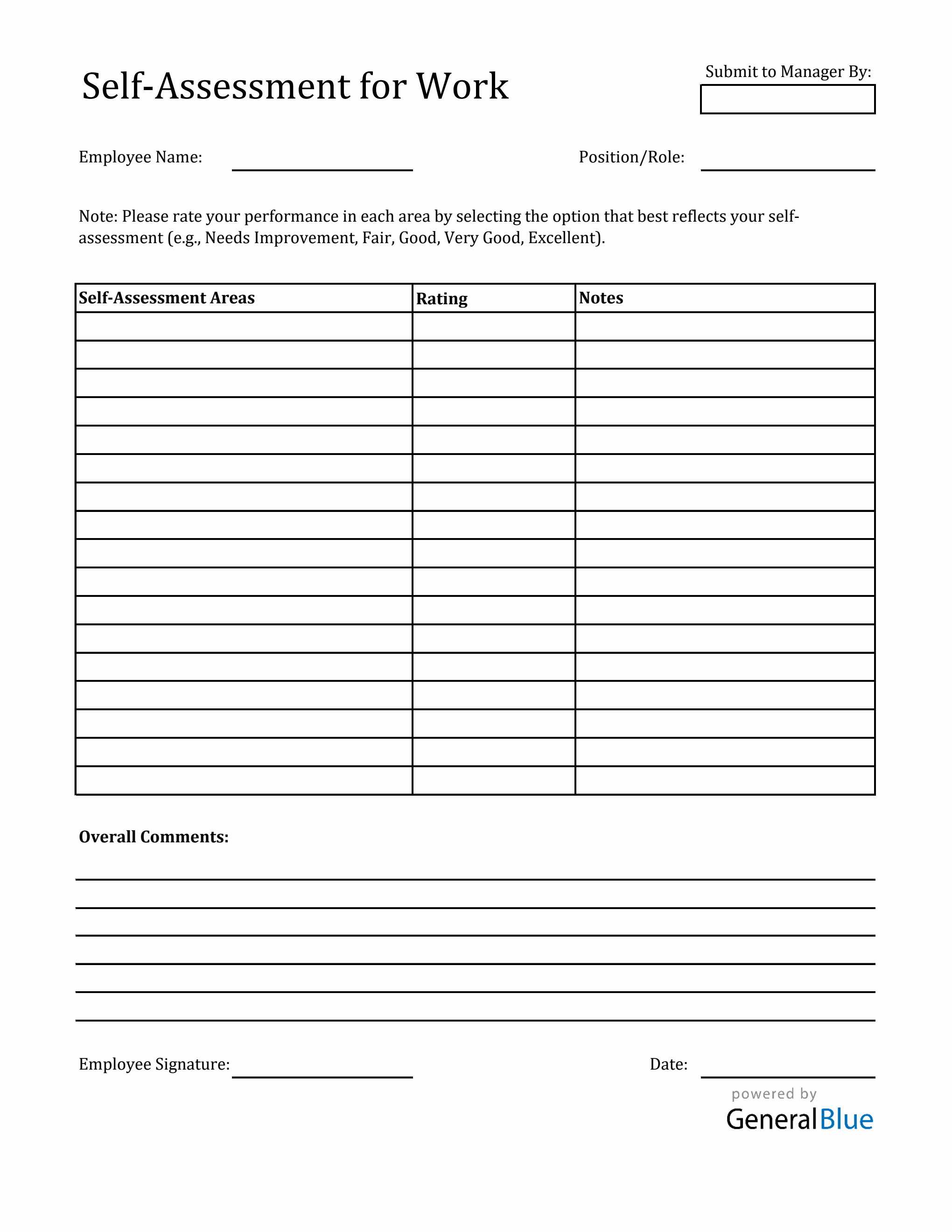 Free Printable Employee Self-Assessment Template for Work (Excel)