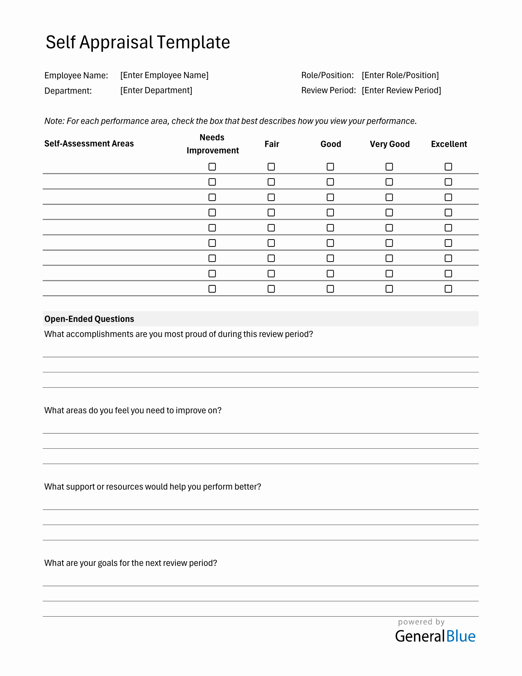 Performance Self Evaluation Form
