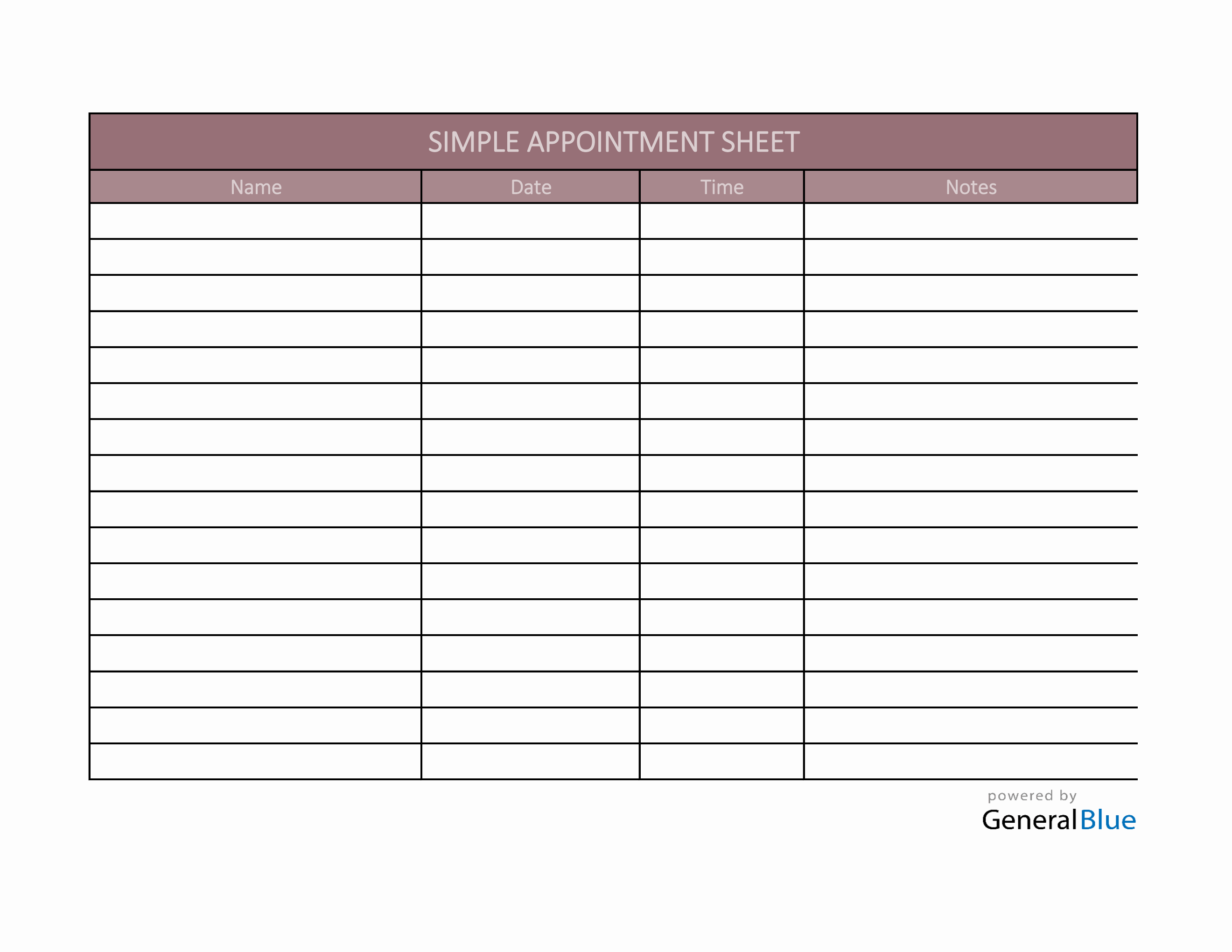 Simple Appointment Sheet Template in Excel (Basic)