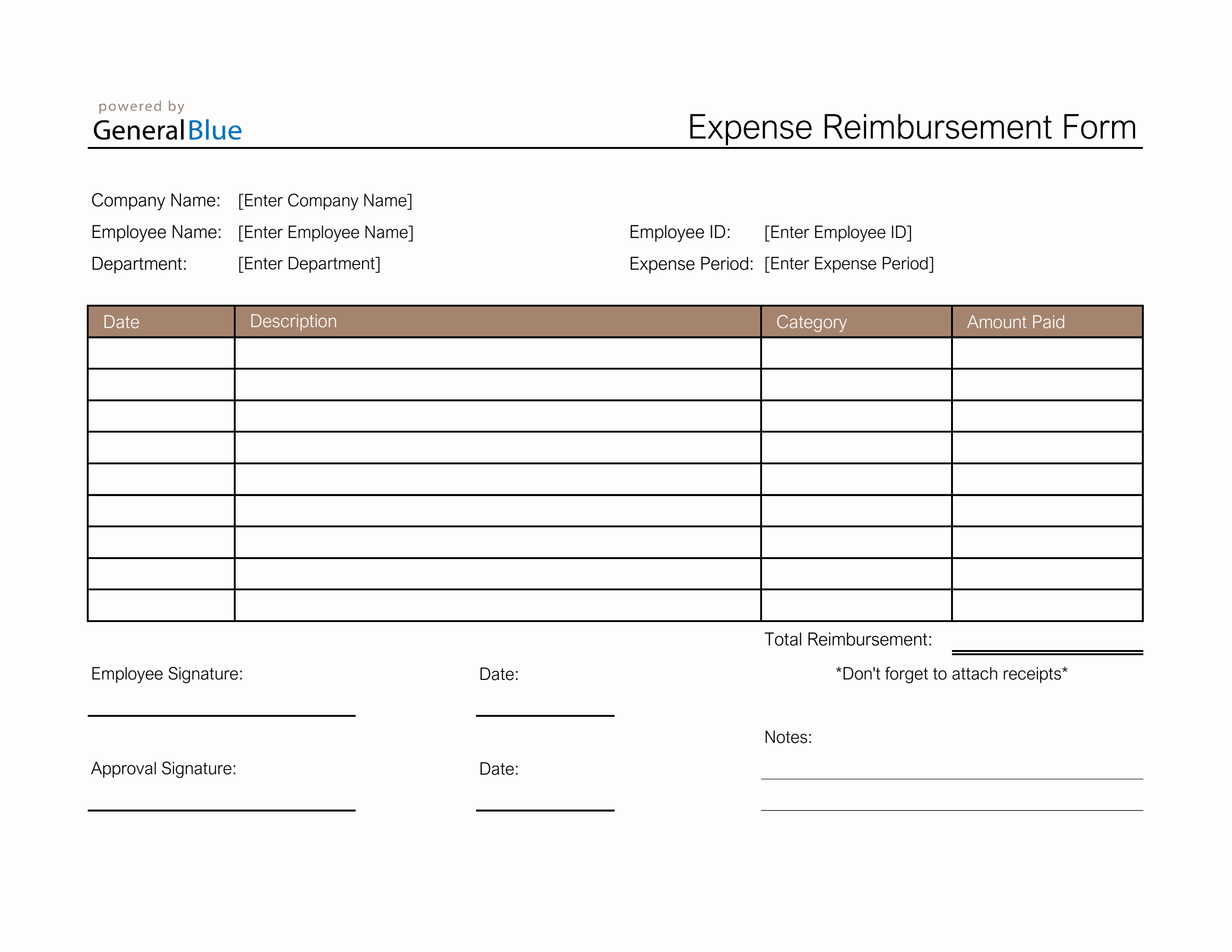 Simple Expense Reimbursement Form in Excel (Simple)